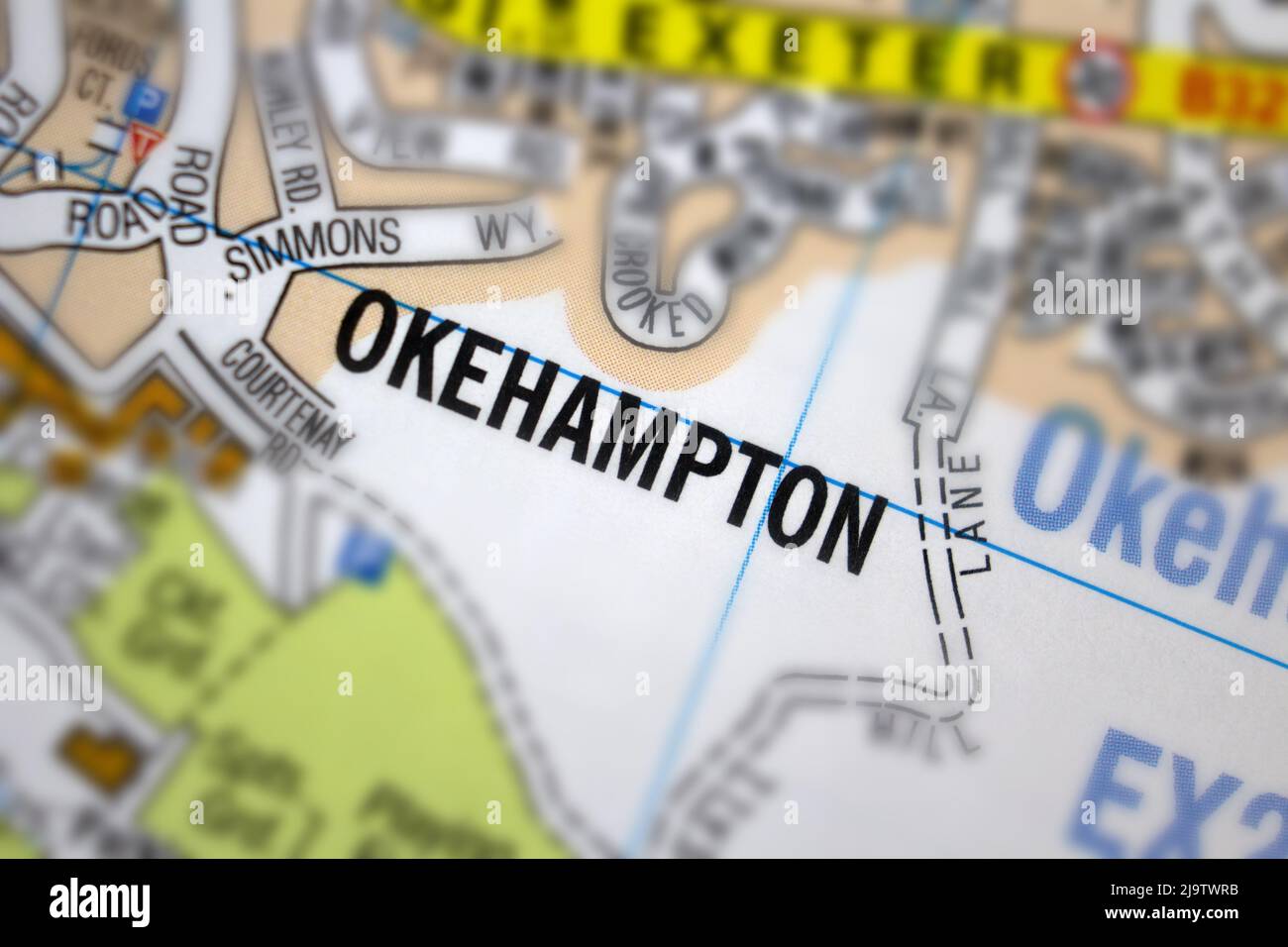 Okehampton - Devon, United Kingdom colour atlas map town name Stock ...