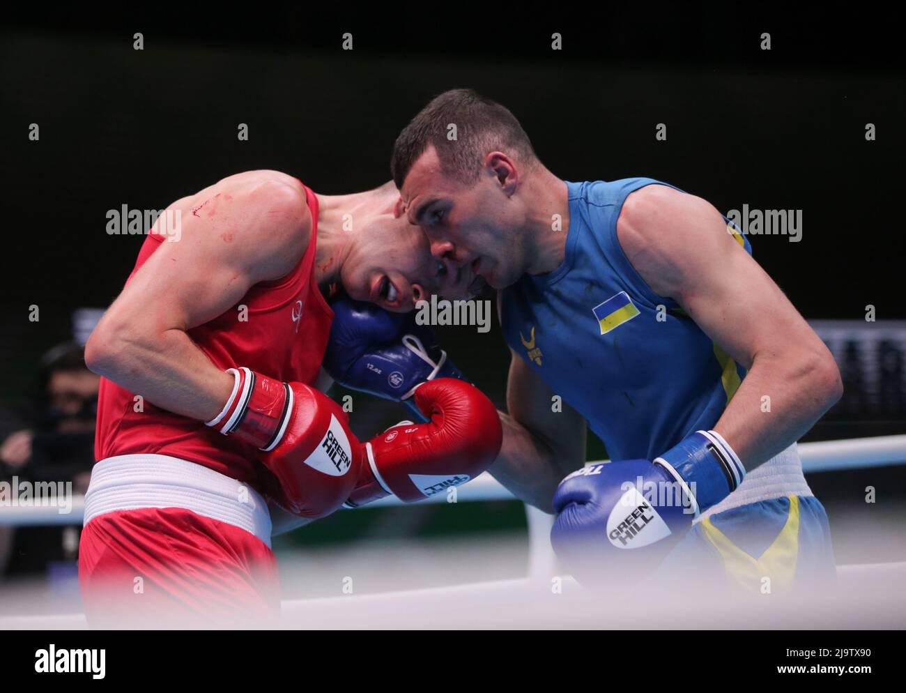 Yerevan, Armenia, on May 25th 2022, Lewis Richardson from England (Red) in action against Ivan ...
