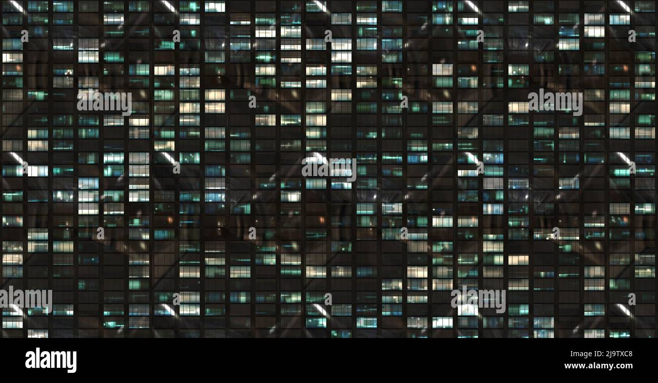 windows building front facade by night Stock Photo - Alamy