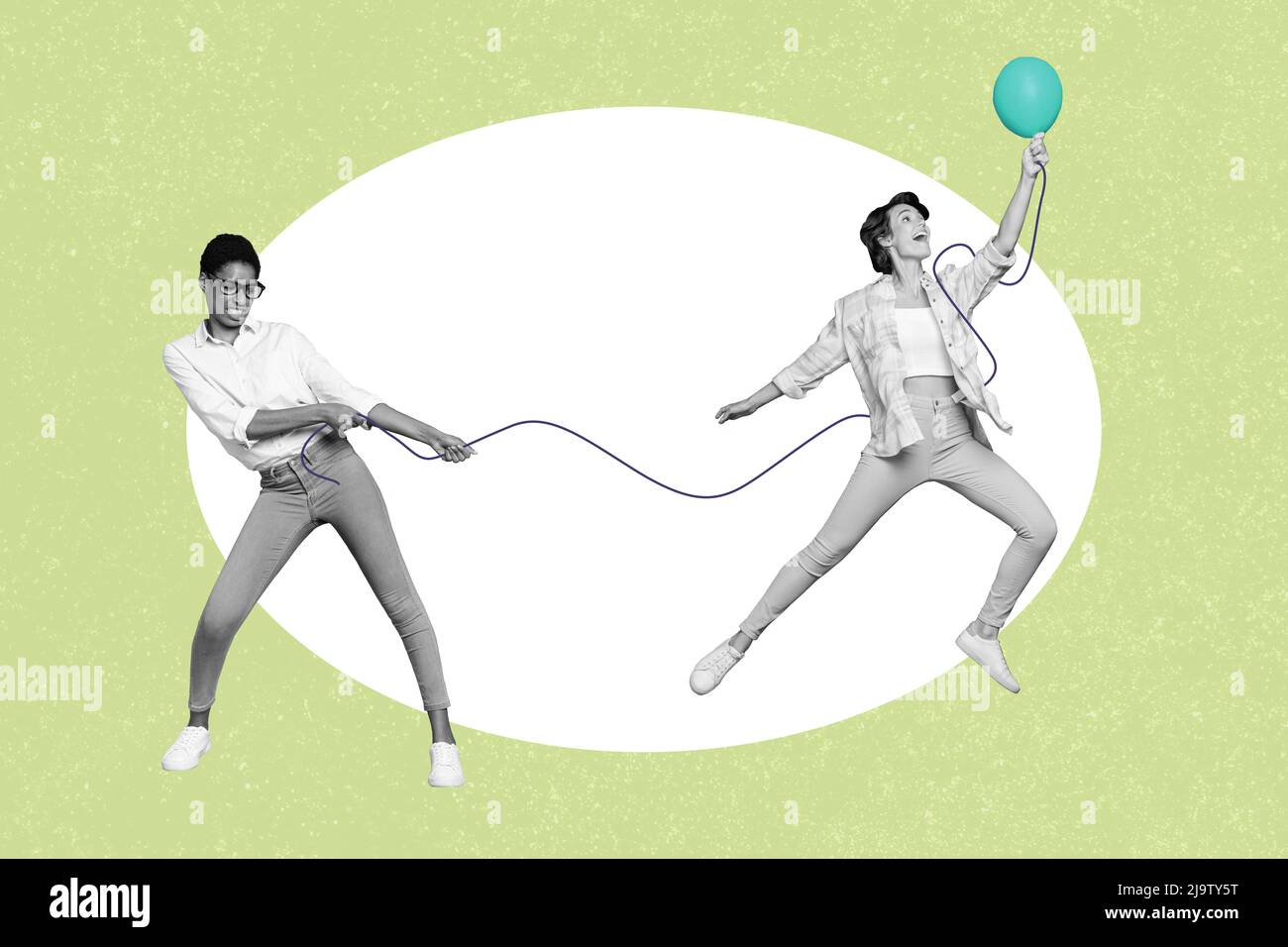 Composite illustration of two different people black white colors fight ...