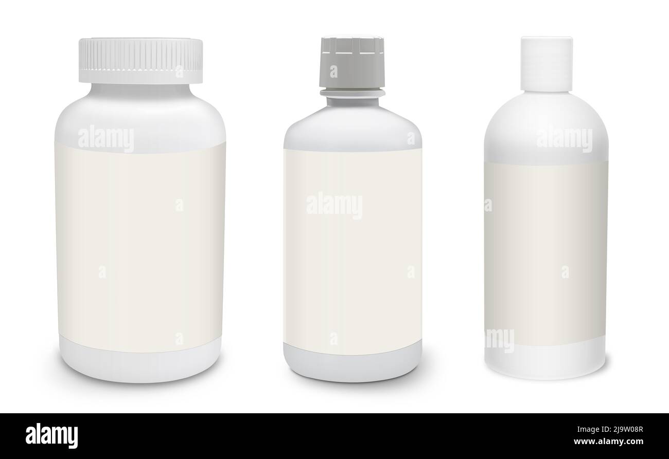Three white bottle for layouts and presentation design. 3D rendering ...