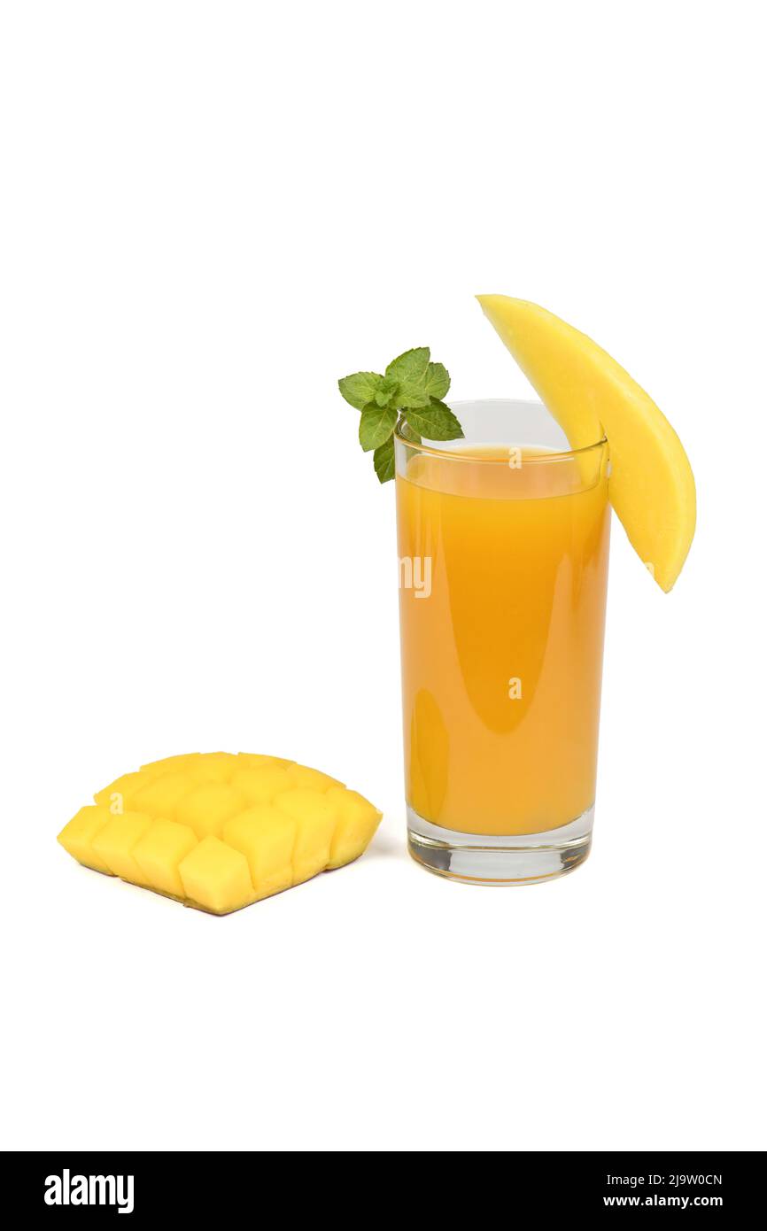 Fresh Mango fruits and a glass of juice isolated on white background ...