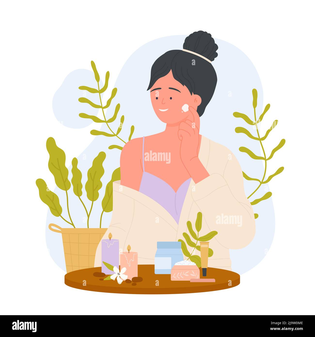 Skincare routine of girl, beauty procedures and spa treatment. Cartoon ...