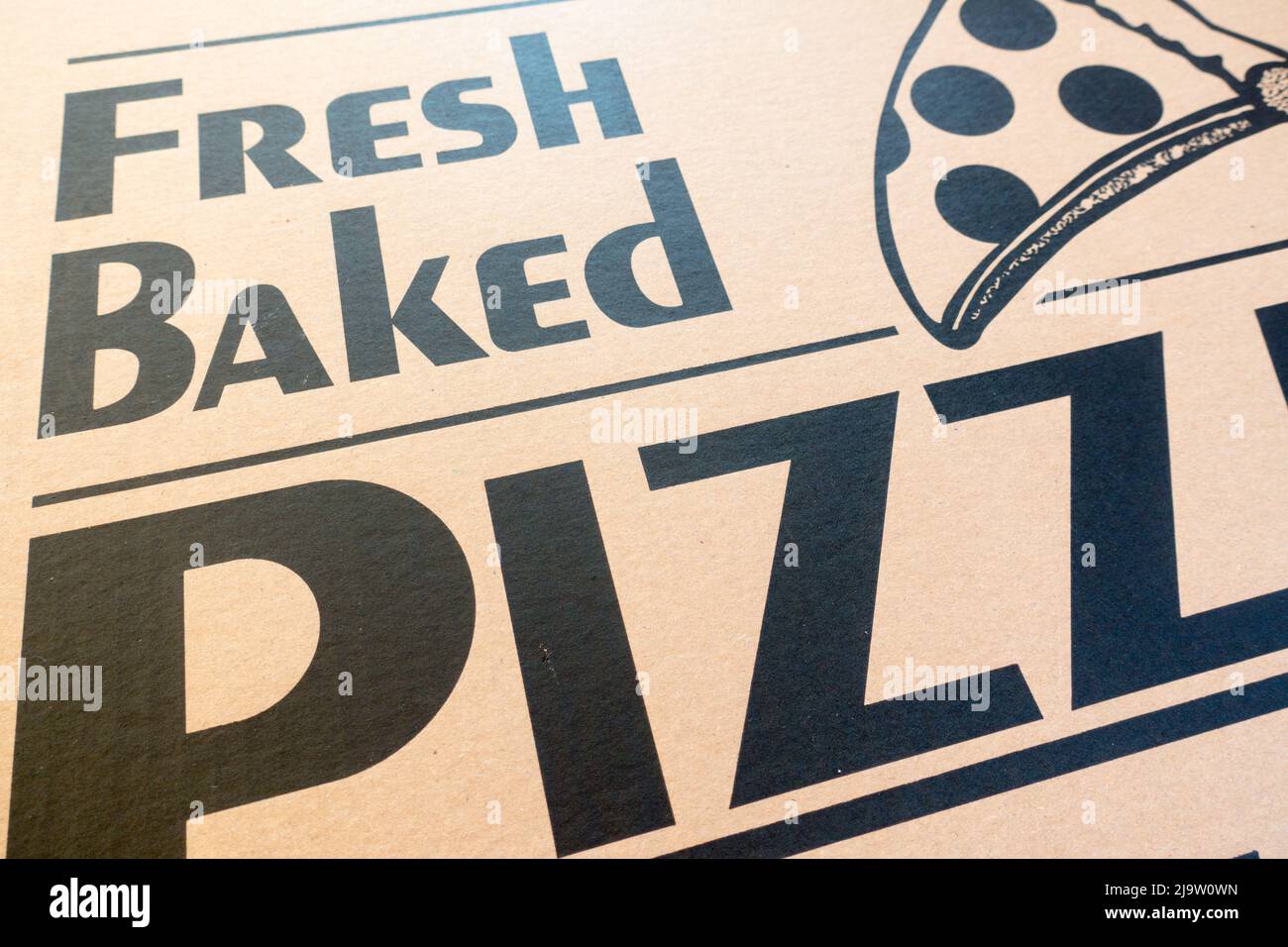 Cardboard box writing with Fresh baked Pizza words Stock Photo - Alamy