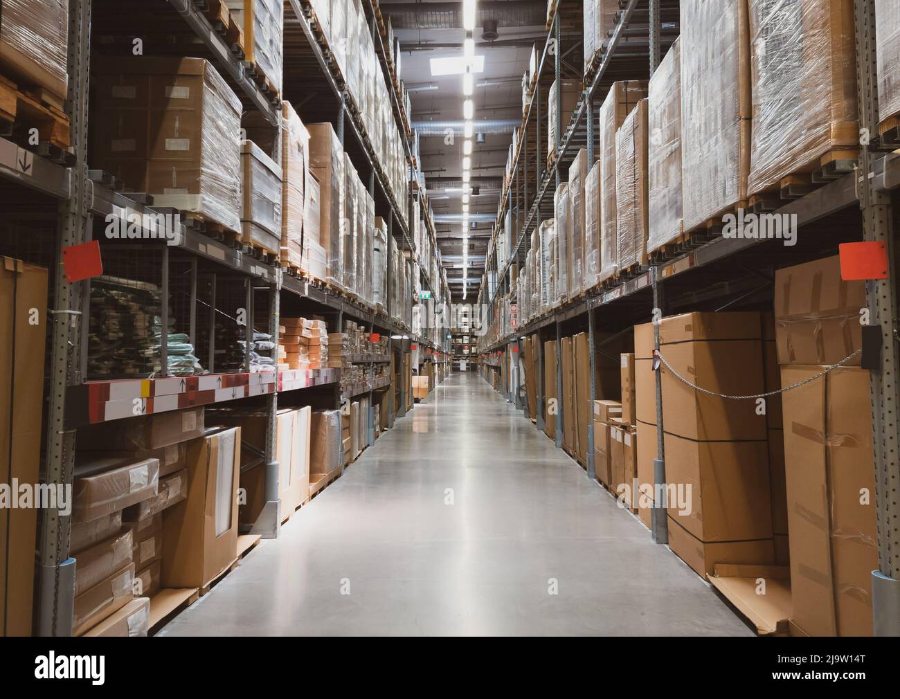 Warehouse interior rack and shelf with parcel boxes hi-res stock ...
