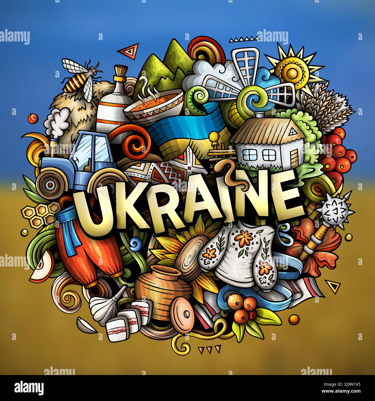 Ukraine hand drawn cartoon doodle illustration. Funny Ukrainian design ...