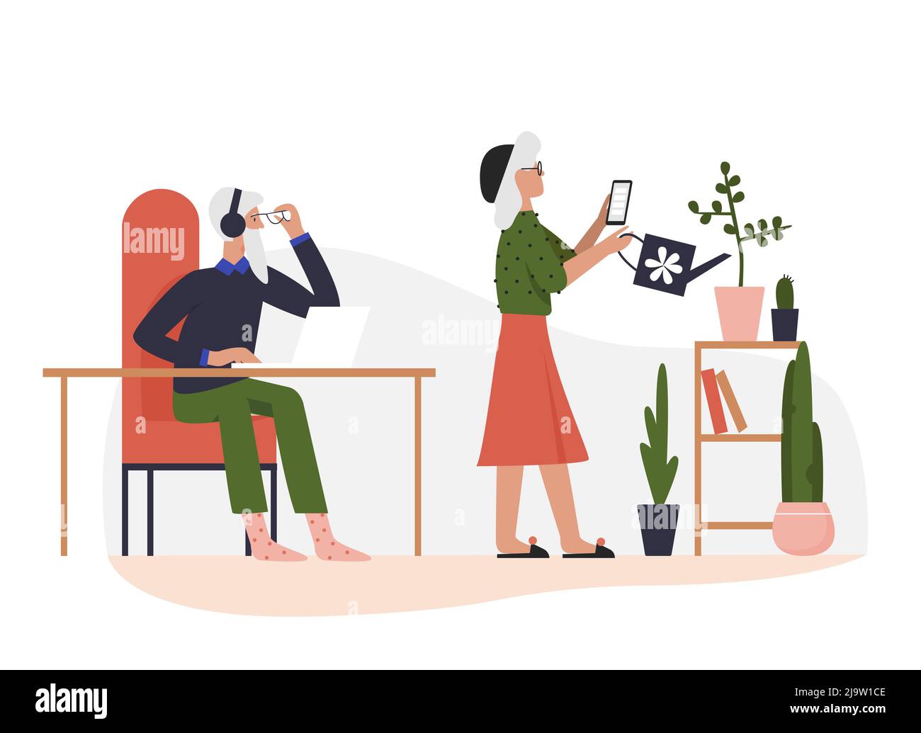 Elderly people using gadgets. Senior couple with modern technologies ...