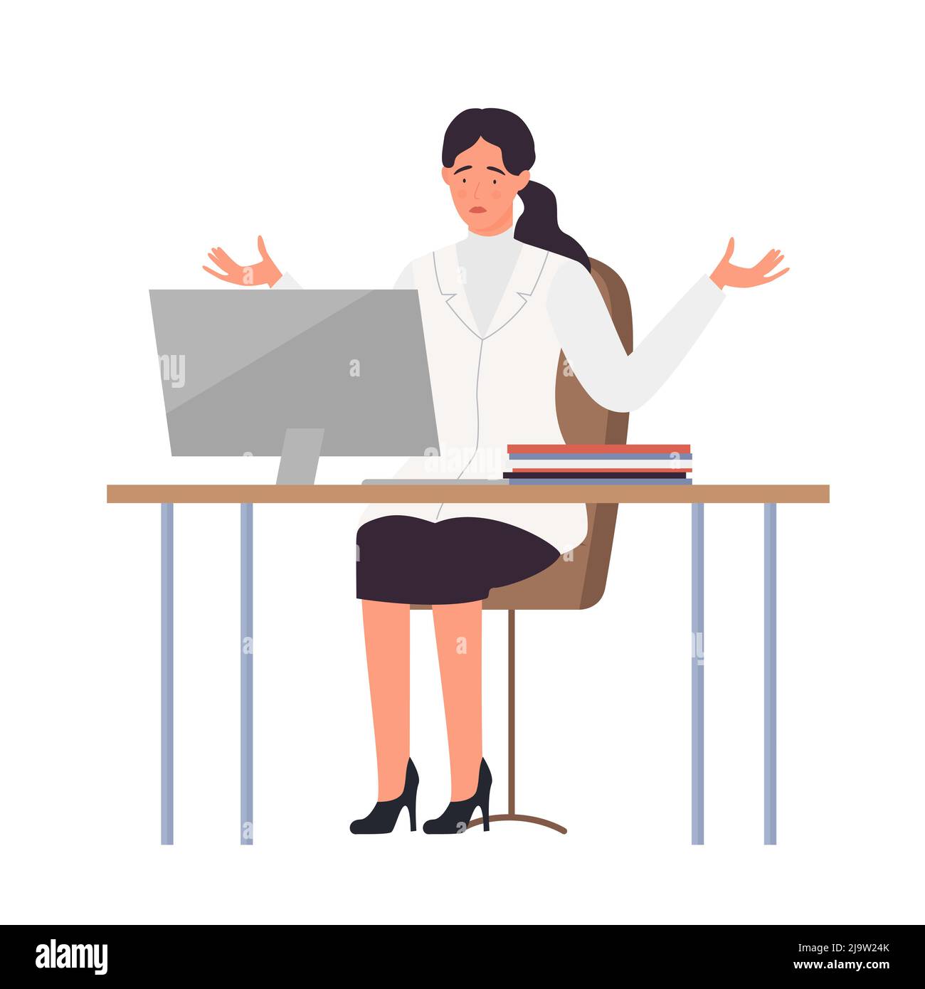 Confused female doctor at office. Worried medical worker, hospital room ...