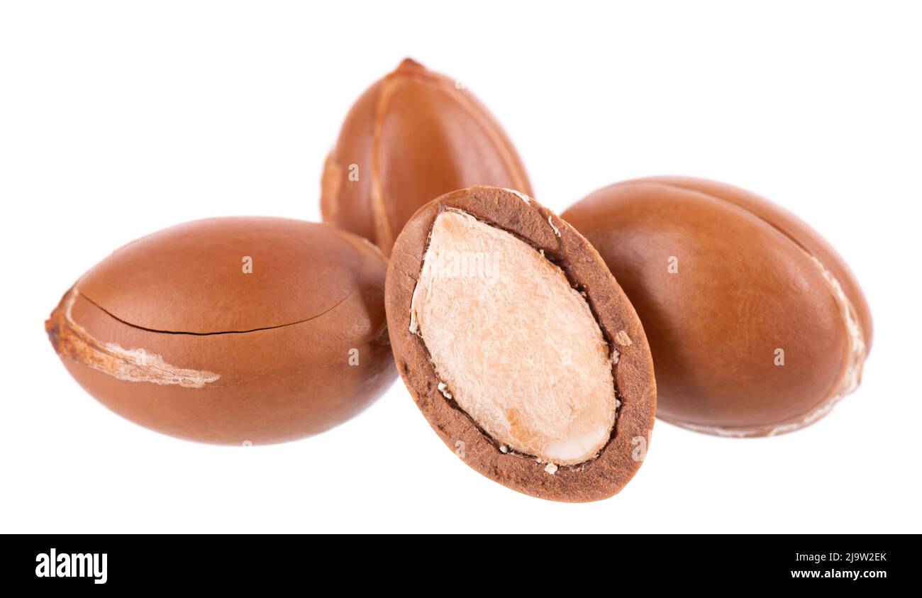 Argan seeds isolated on white background. Natural argan nuts from ...