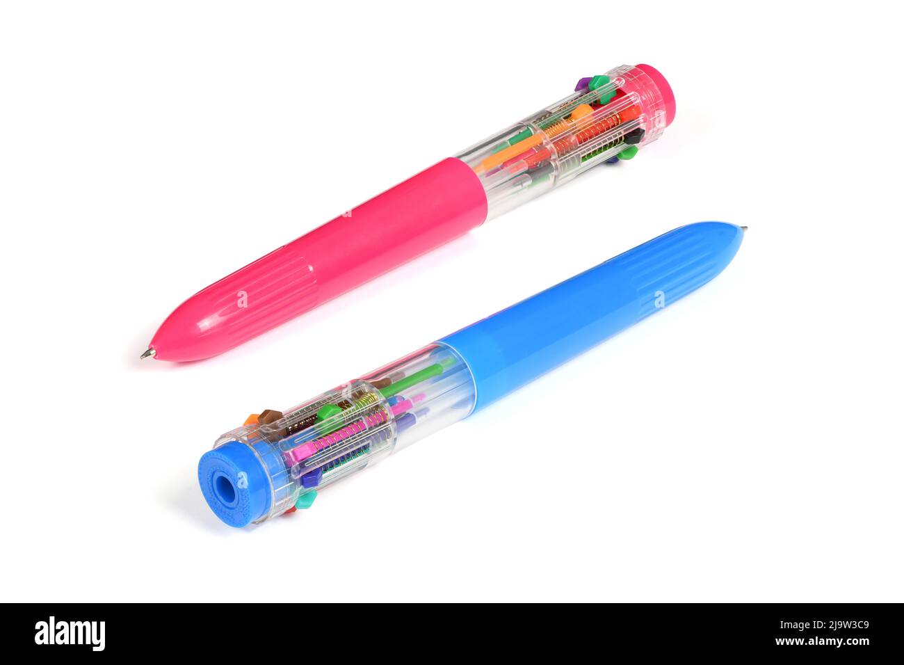 Pink and blue multicolored pen isolated on white background. High ...