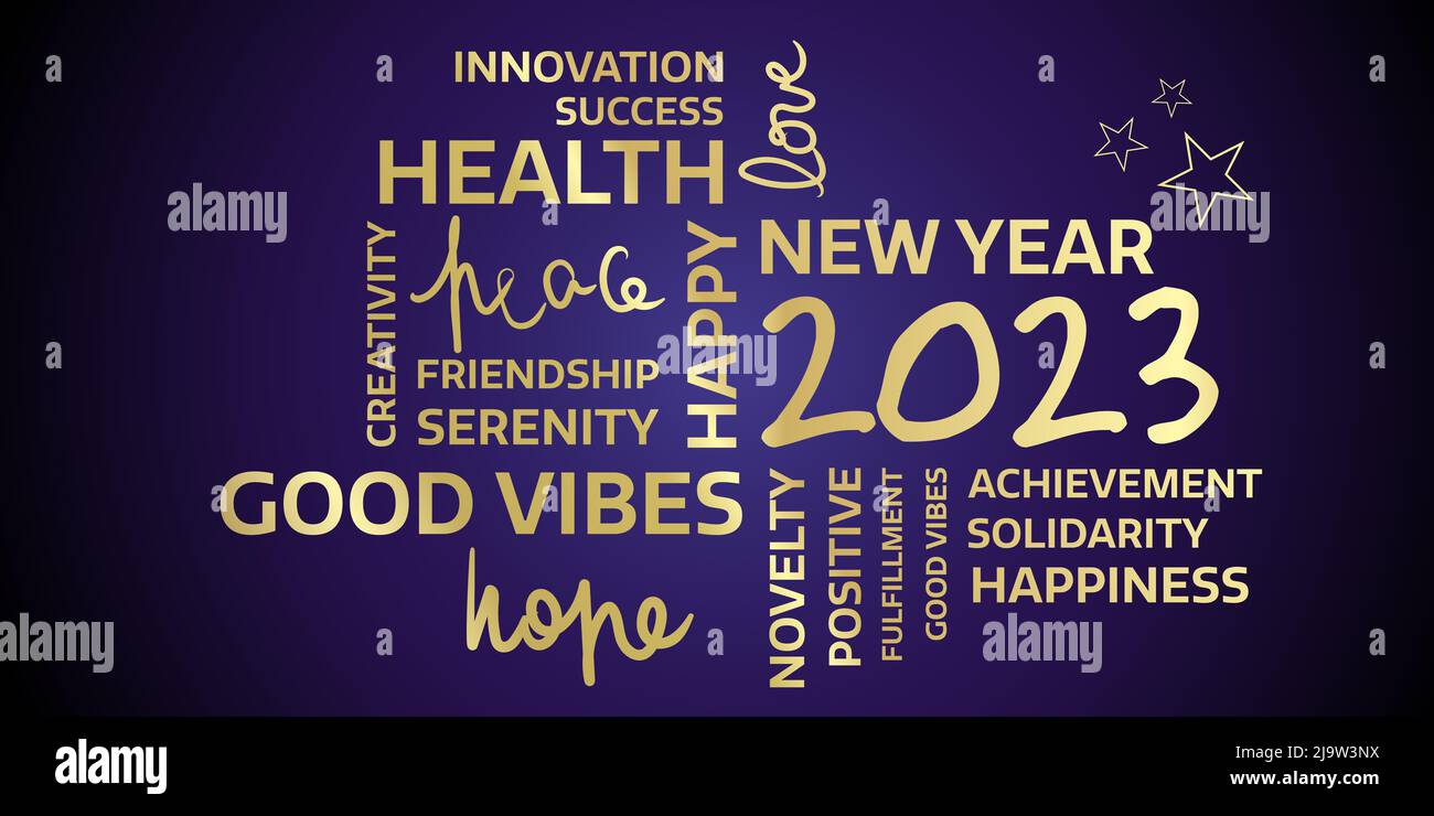 2023 Happy New year positive words good vibes Stock Photo - Alamy