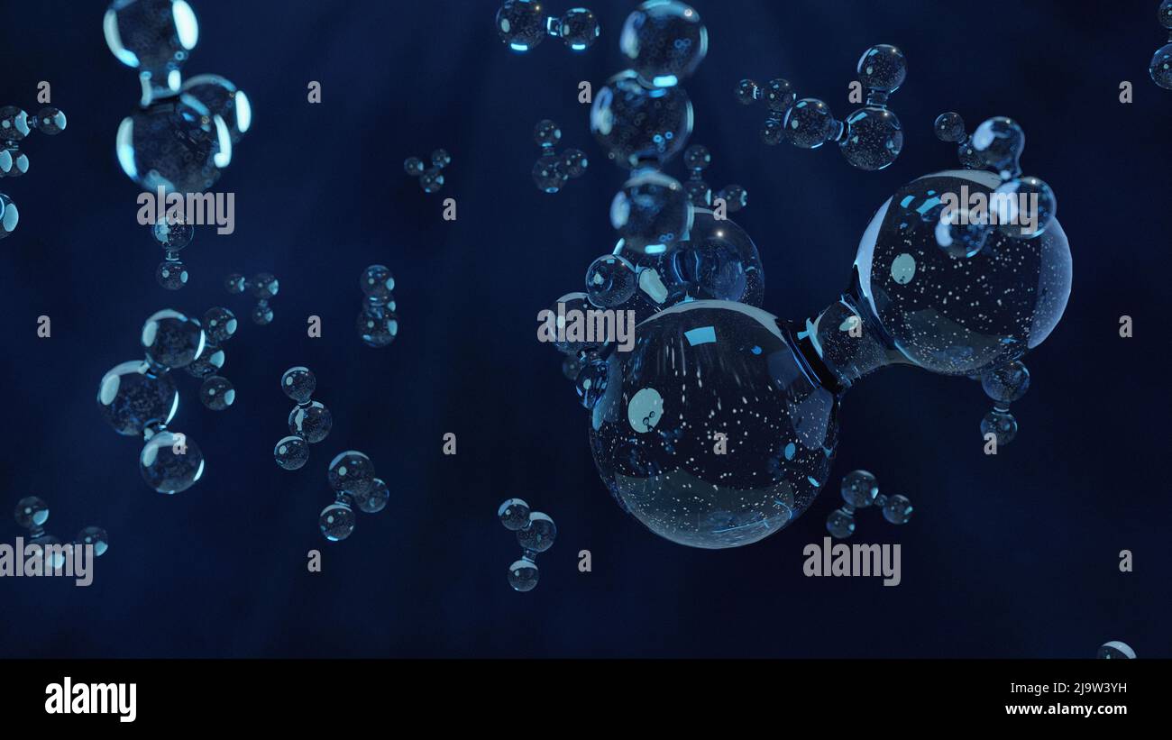 Blue transparent molecule model over blue 3d Render Stock Photo - Alamy