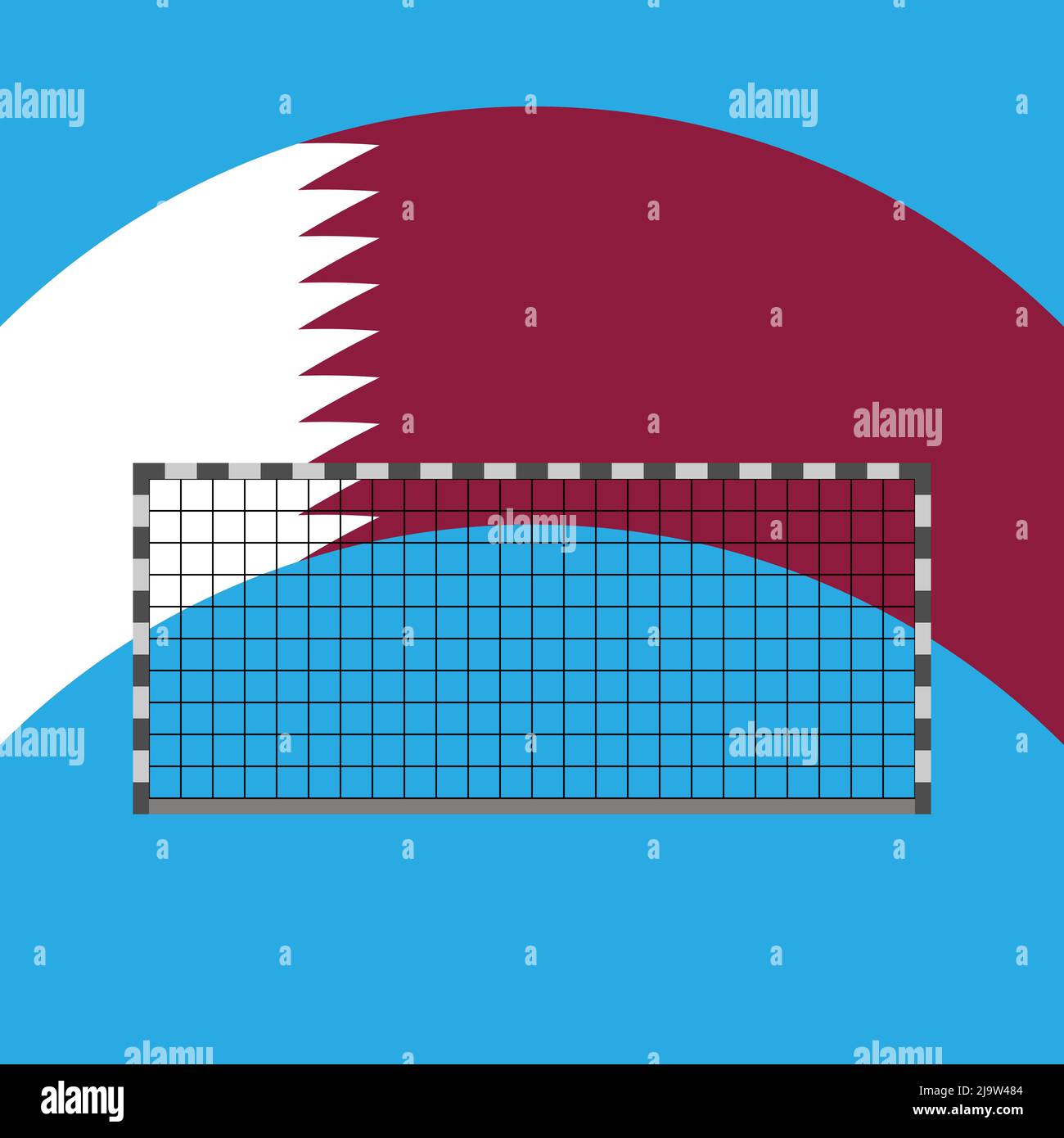 Monochrome soccer gate on curved Qatar flag background. Football goal ...