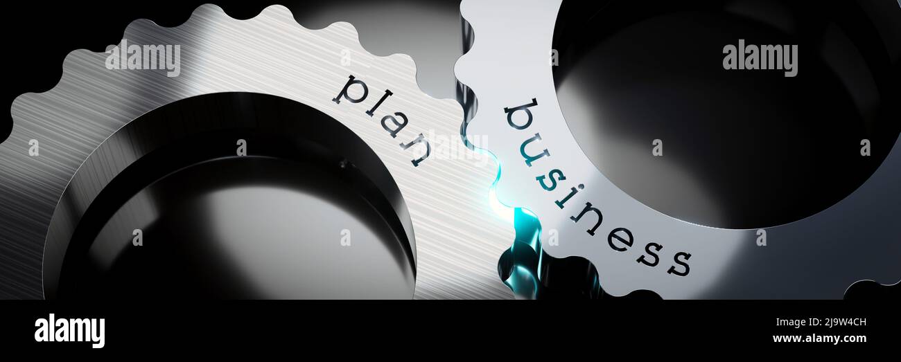 Business plan - gears concept - 3D illustration Stock Photo - Alamy