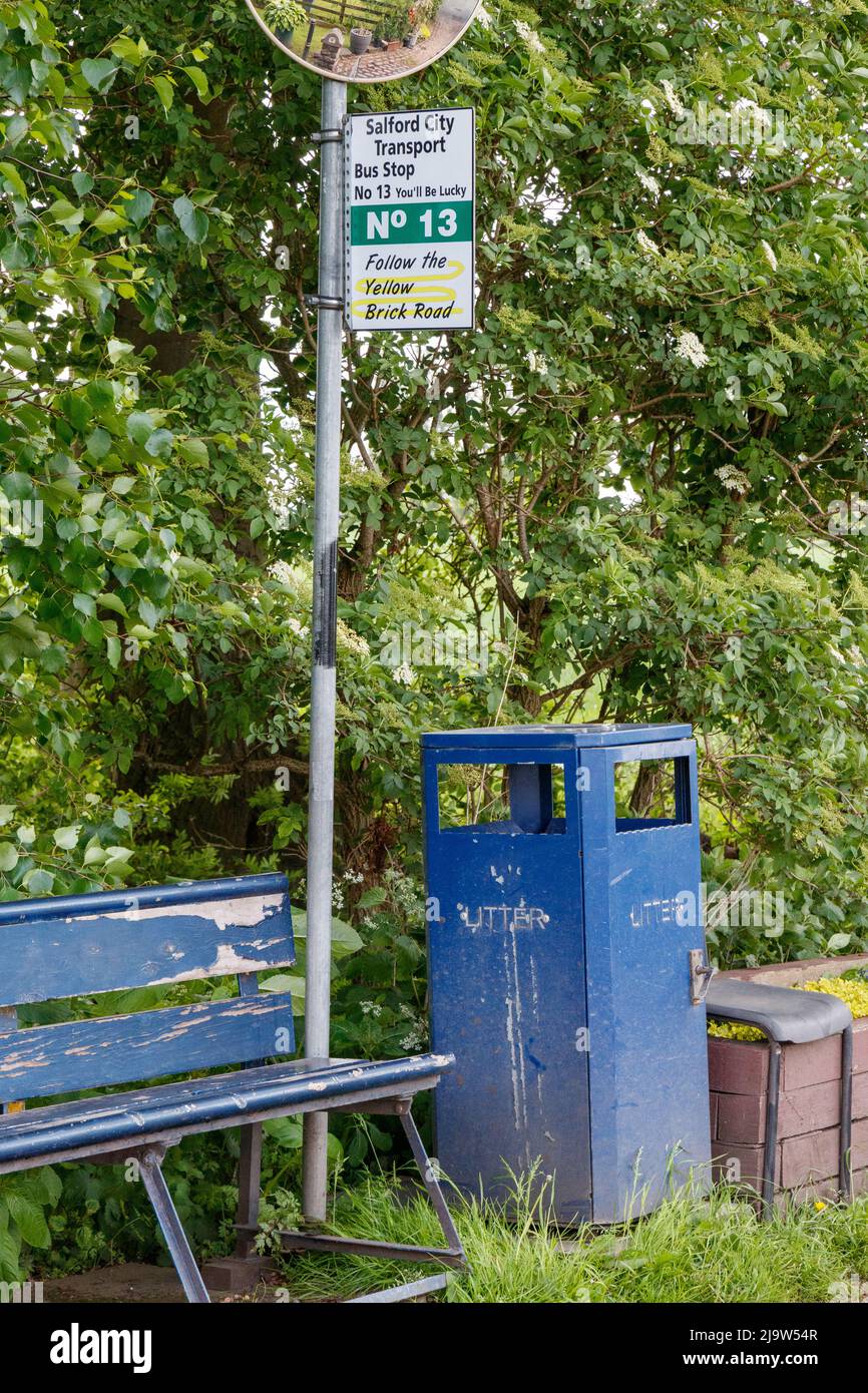 A 13 bus stop on Astley Road, Little Woolden Stock Photo - Alamy