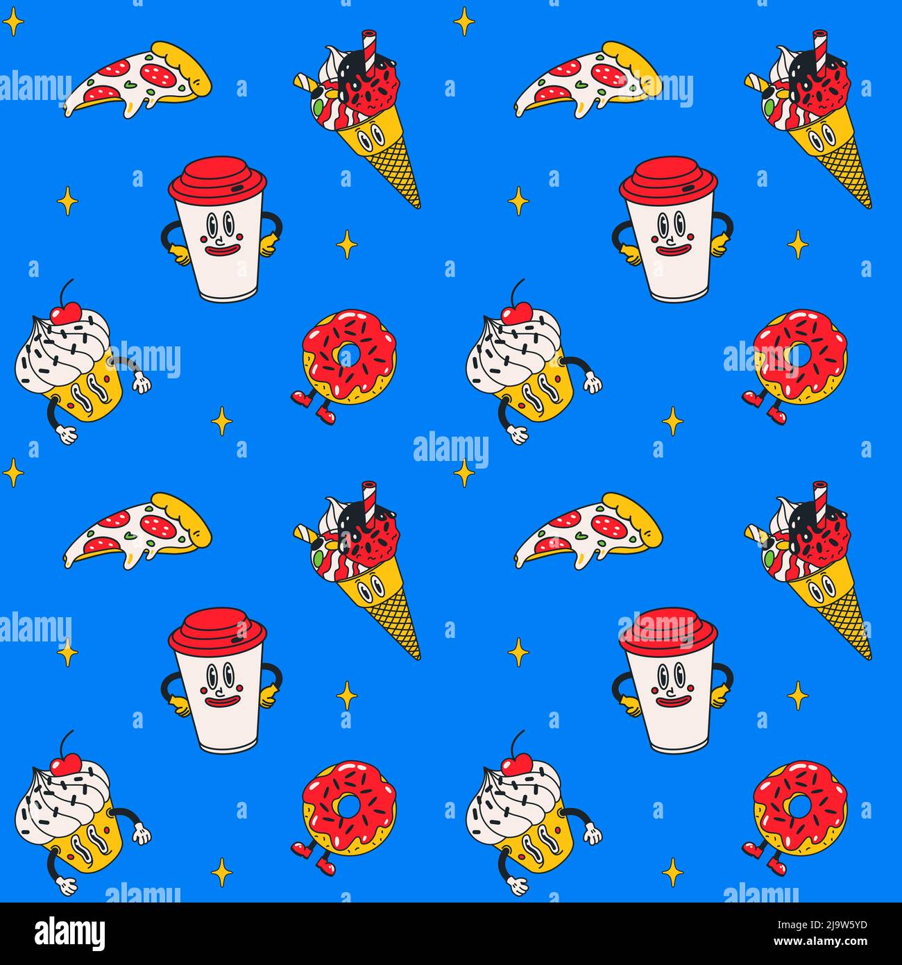 Cartoon vector funny cute Comic characters, seamless pattern Stock ...