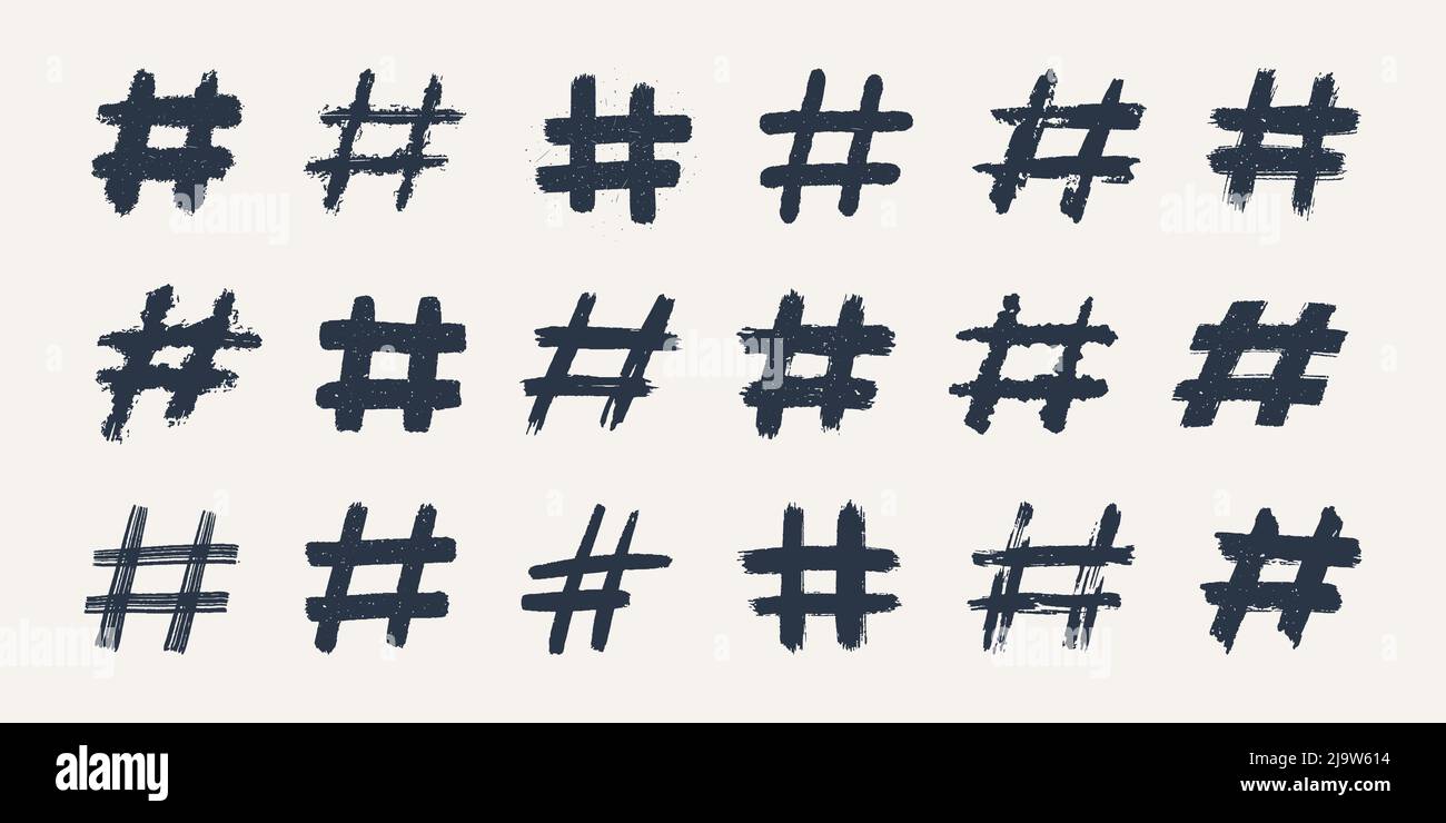 Hashtags, vector ink painted tag icons on white background. Hand Drawn ...