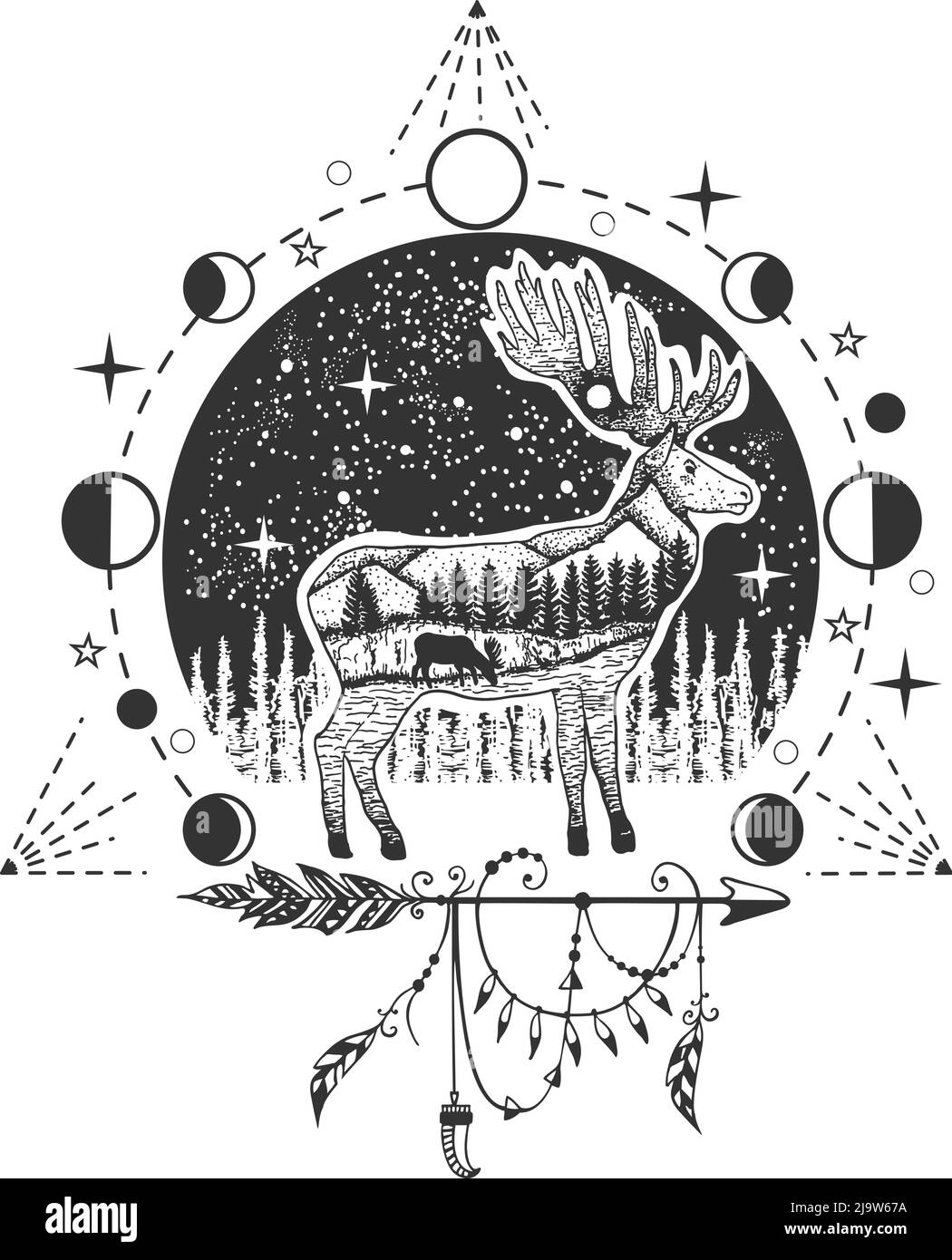 Vector elk tattoo or t-shirt print design Stock Vector Image & Art - Alamy