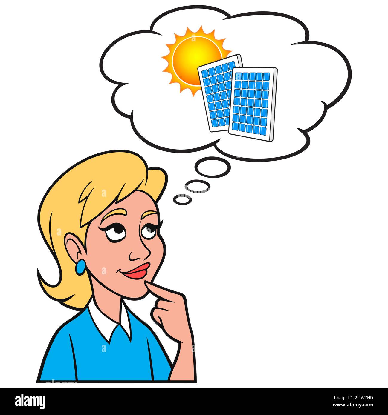 Girl thinking about Solar Panels - A cartoon illustration of a Girl ...