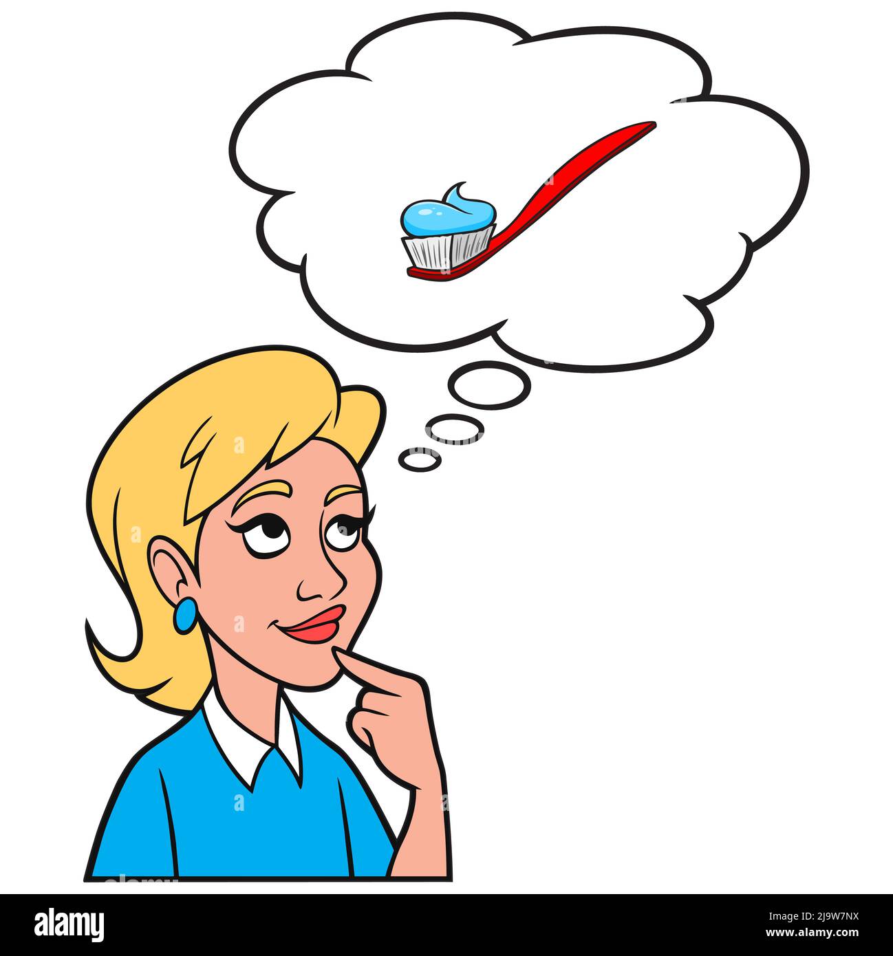 Girl thinking about a Toothbrush and Paste - A cartoon illustration of ...