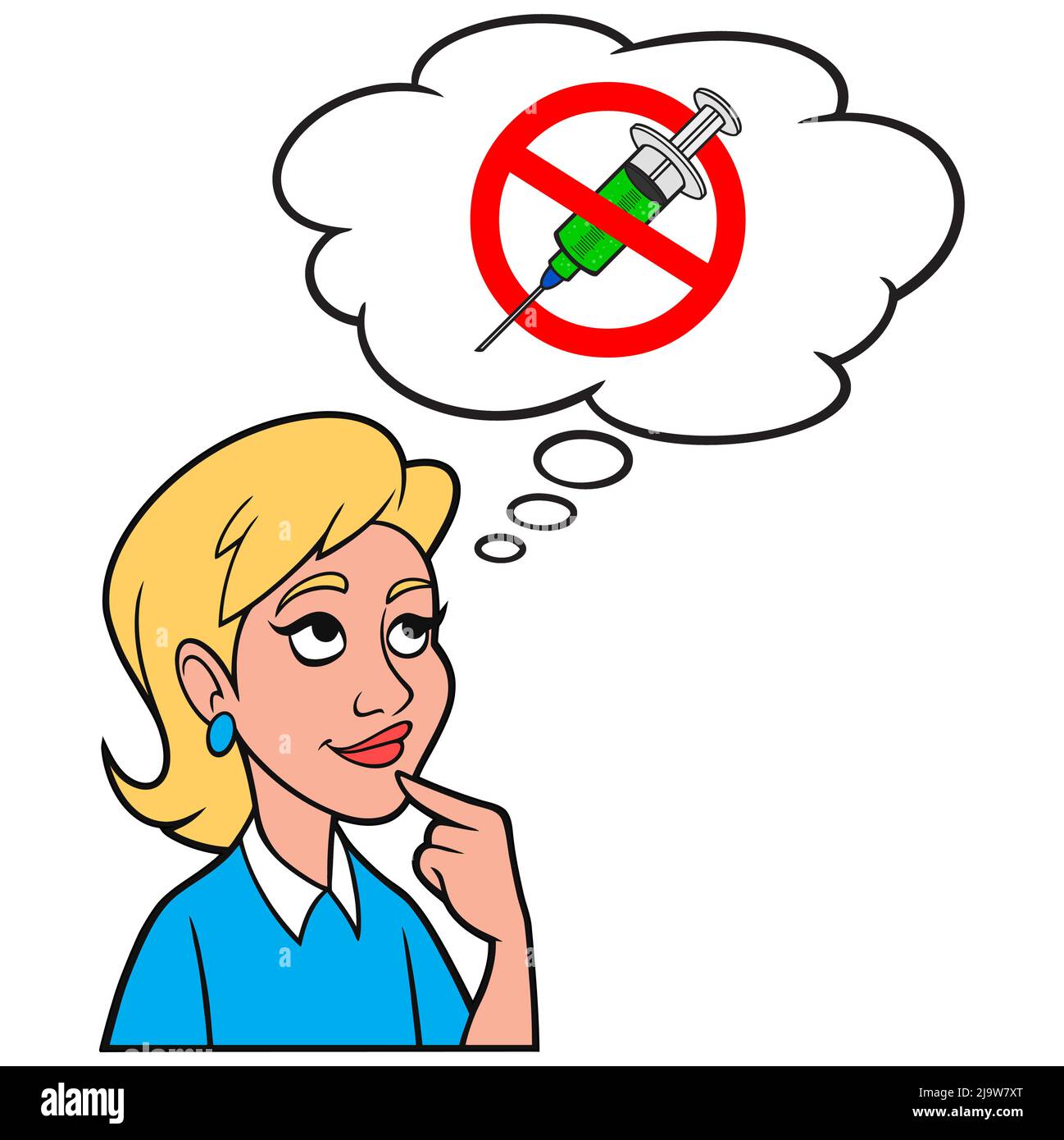 Girl thinking about Vaccine Side Effects - A cartoon illustration of a ...