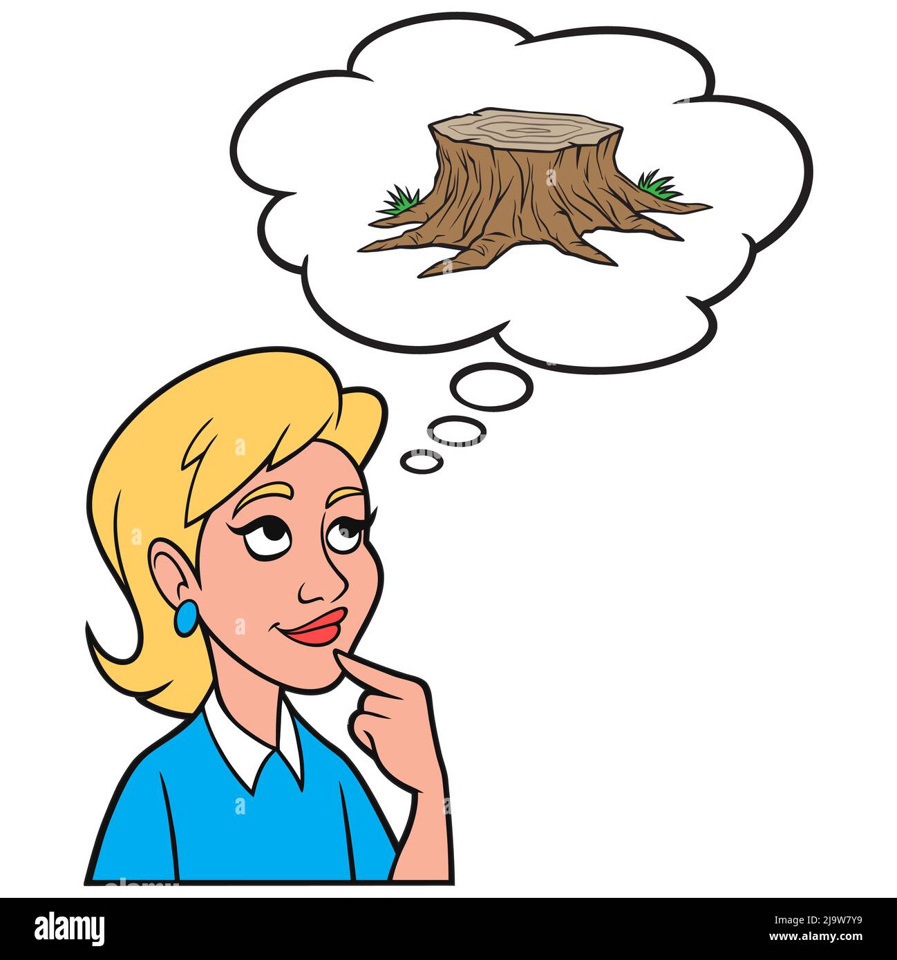 Girl thinking about Stump Removal Service - A cartoon illustration of a ...
