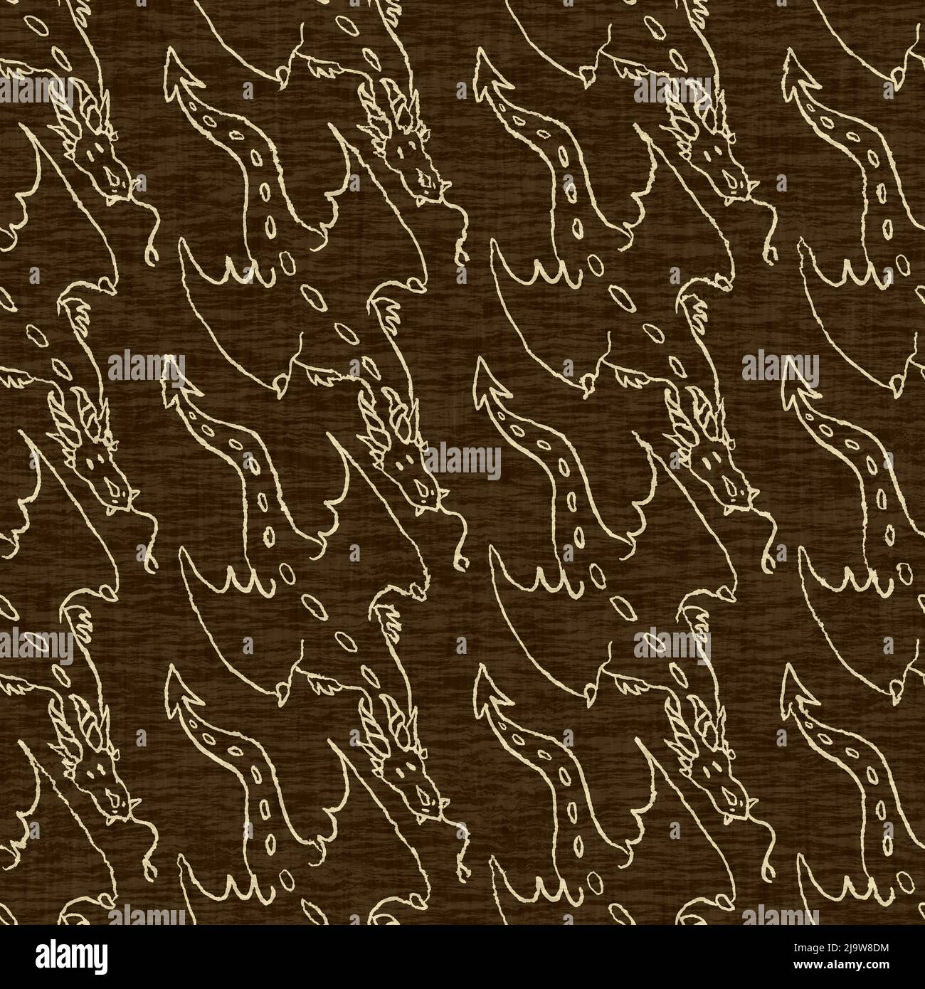 Dragon linen effect texture seamless pattern. Woven mythical beast for ...