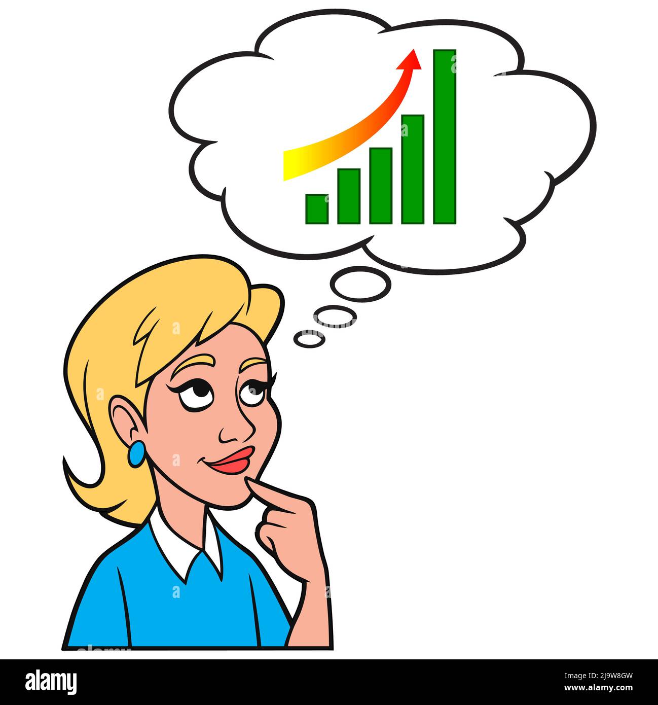 Girl thinking about Stock Market Gains - A cartoon illustration of a ...