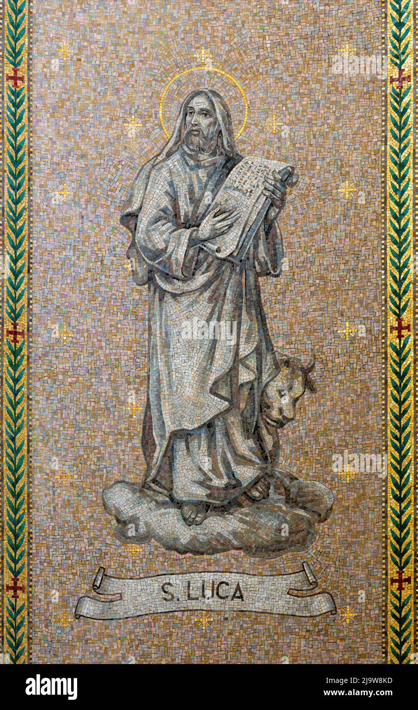 BARI, ITALY - MARCH 3, 2022: The mosaic of St. Luce the Evangelist in ...