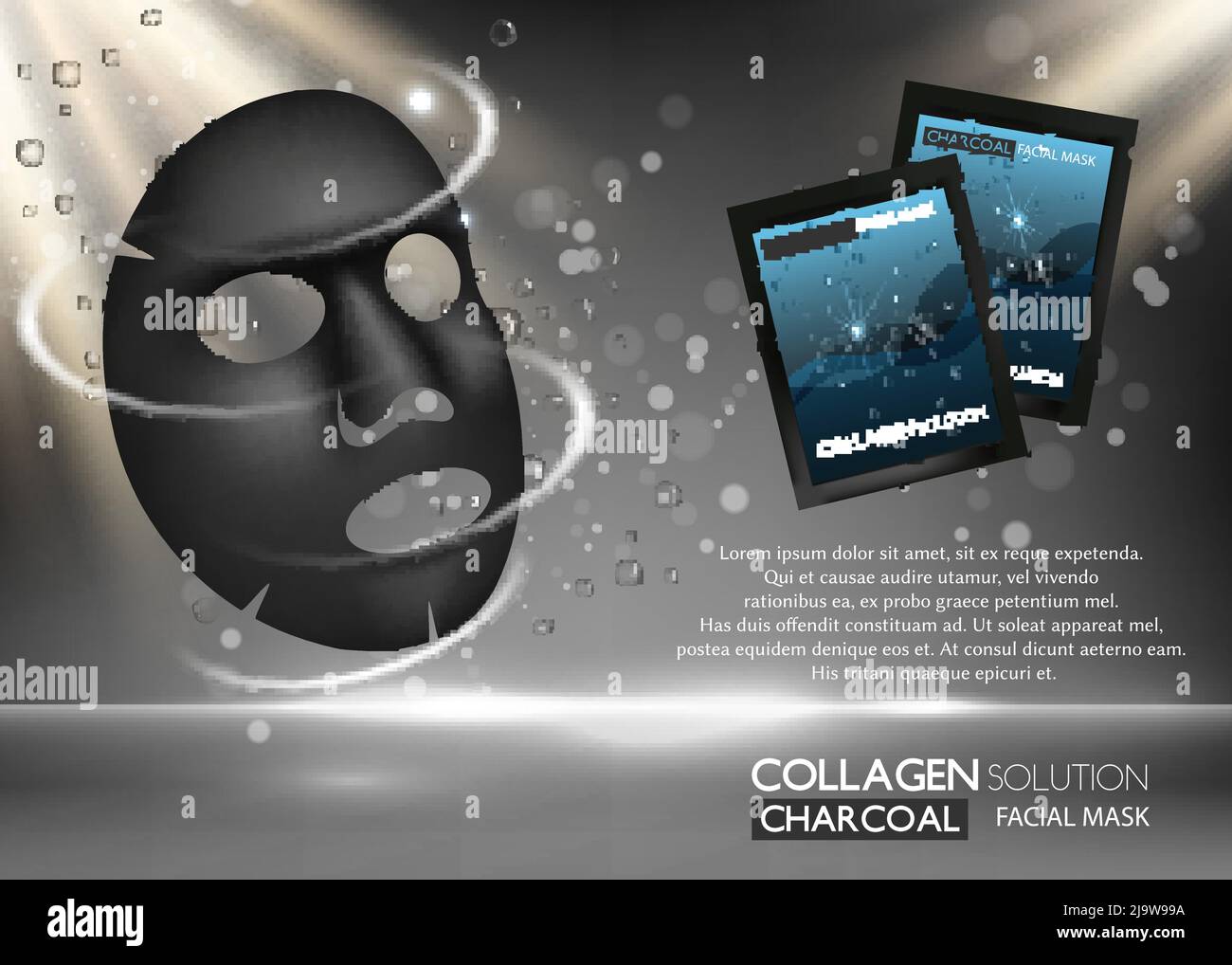 Charcoal facial sheet mask advertising vector realistic illustration ...