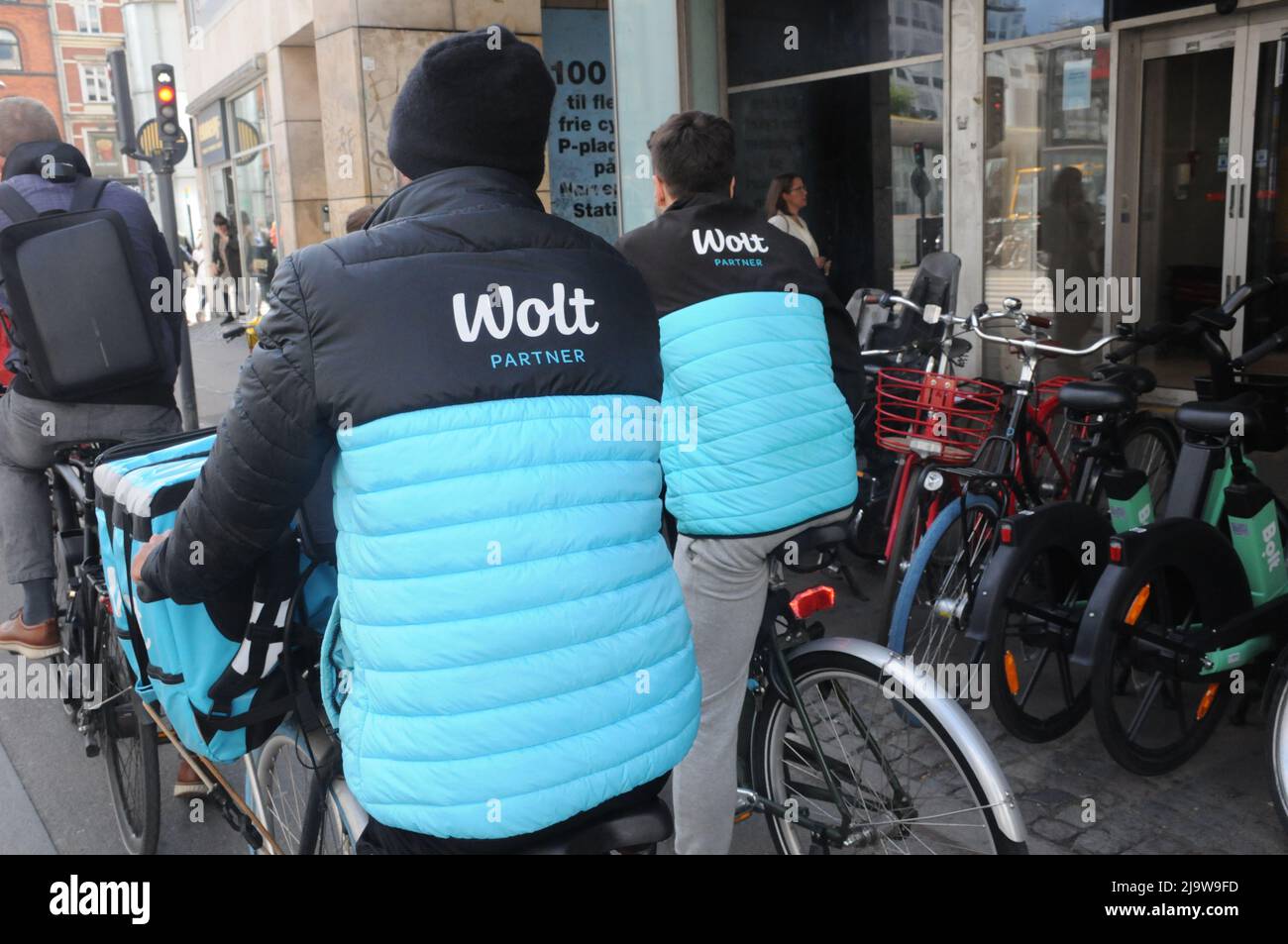 Copenhagen/Denmark./16 May 2022/. Wolt partners delivery bike in danish ...