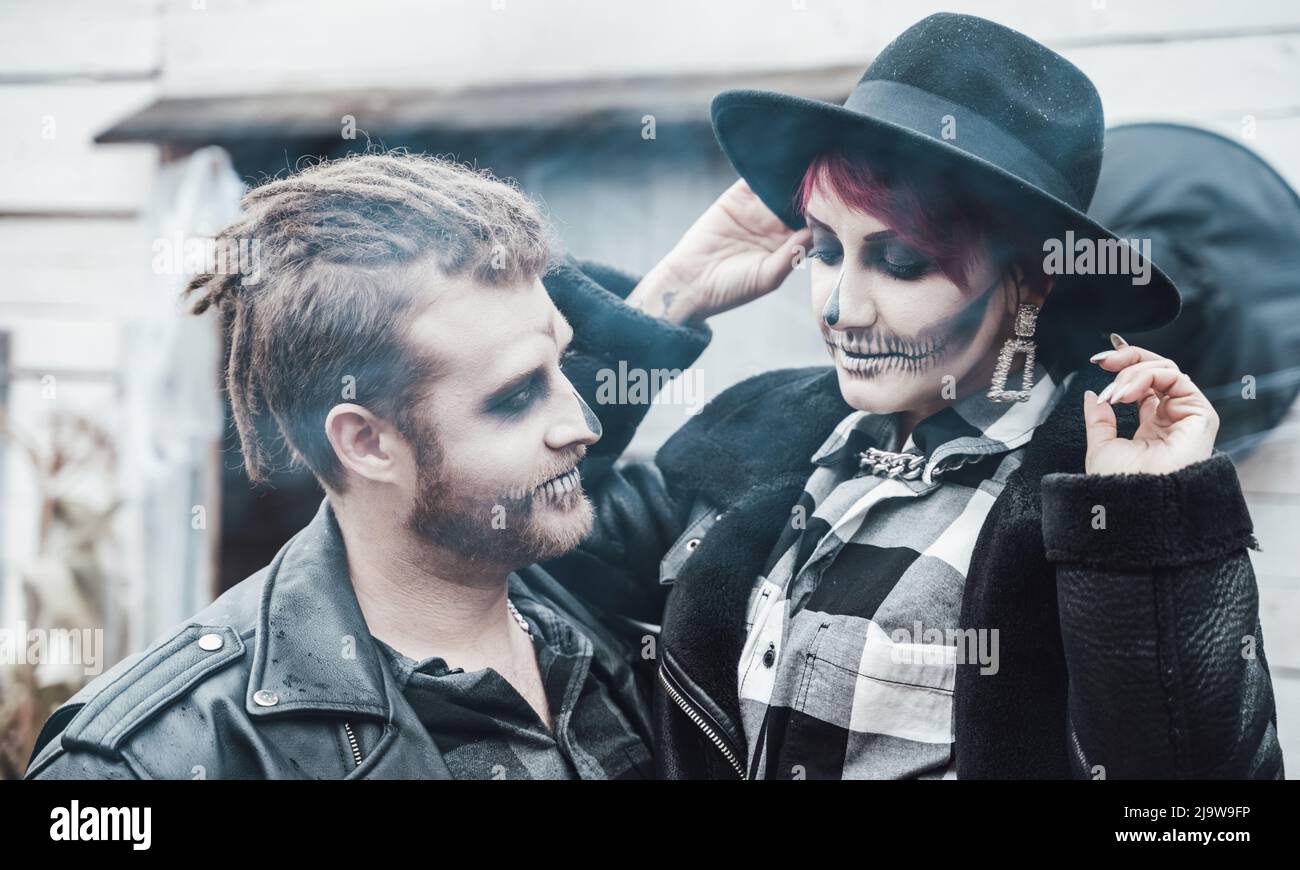 Scary love family couple man, woman celebrating halloween.Terrifying ...