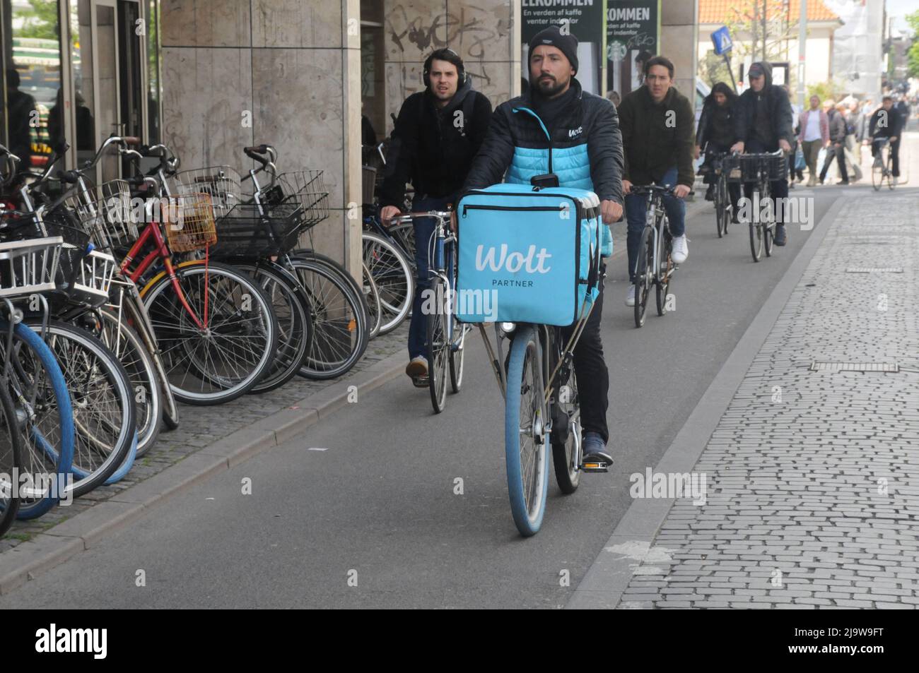 Copenhagen/Denmark./16 May 2022/. Wolt partners delivery bike in danish ...