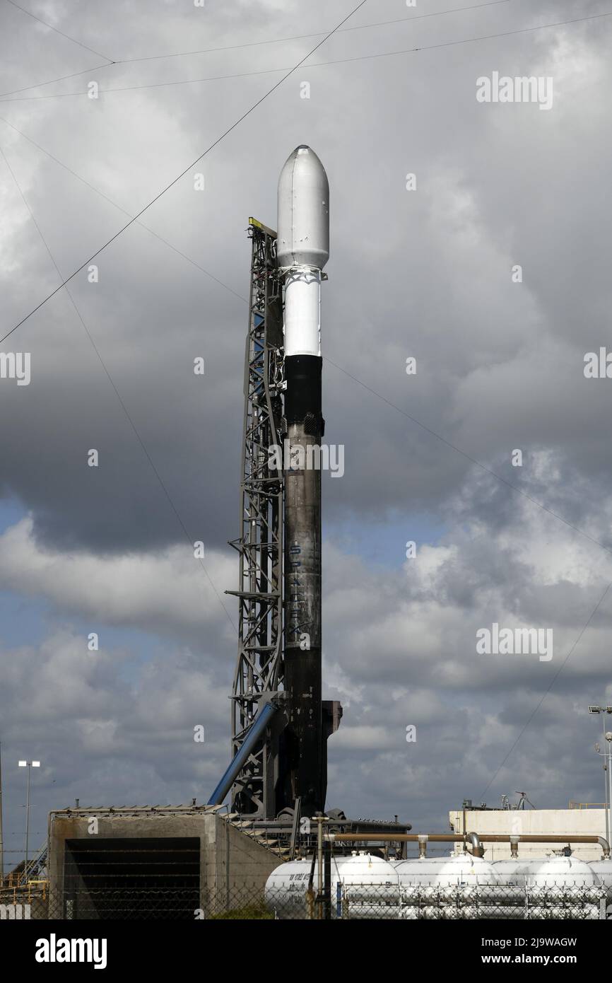 A SpaceX Falcon 8 rocket is prepared to launch the Transporter 5 ...