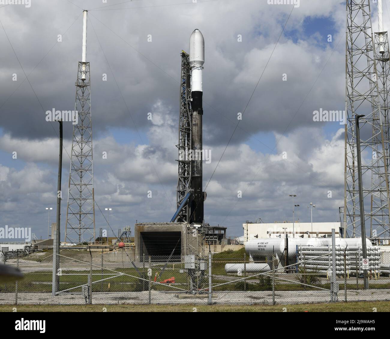 A SpaceX Falcon 8 rocket is prepared to launch the Transporter 5 ...