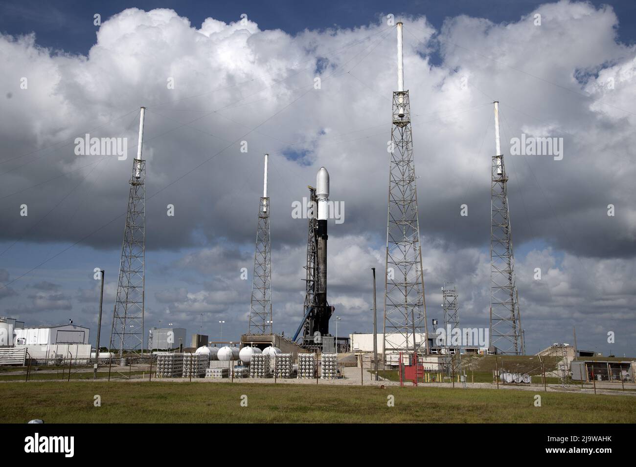 A SpaceX Falcon 8 rocket is prepared to launch the Transporter 5 ...