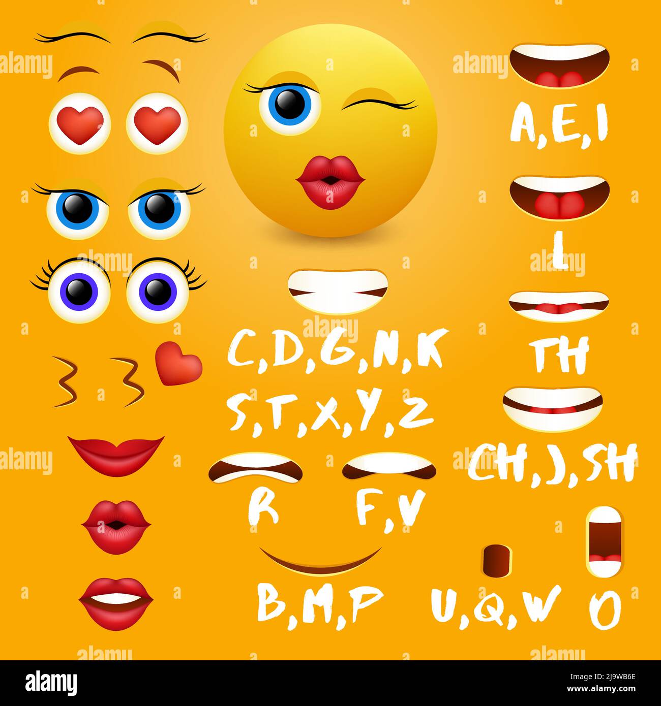 Female emoji mouth animation vector design elements Stock Vector Image ...