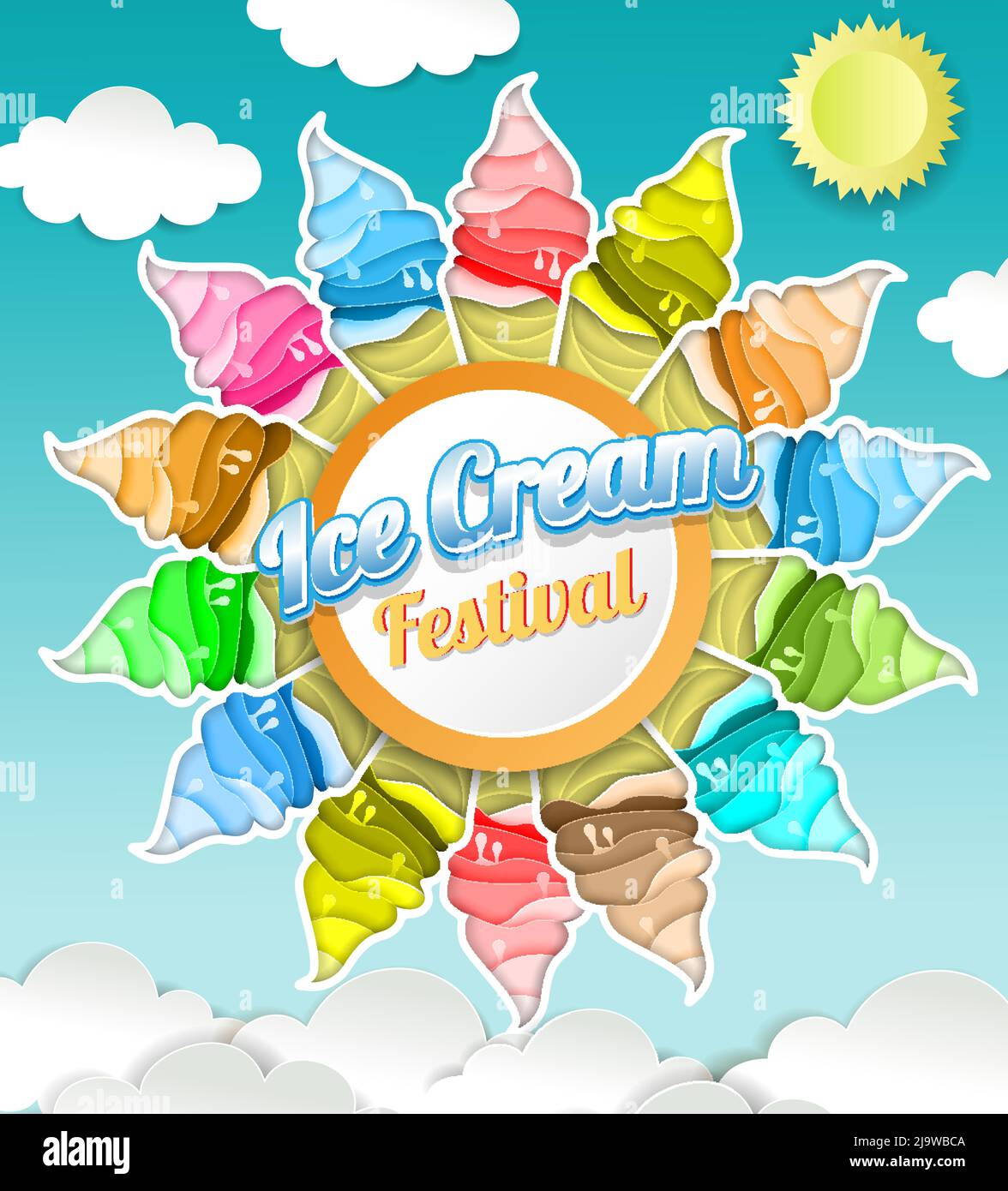 Ice cream festival concept vector illustration in paper art style Stock ...