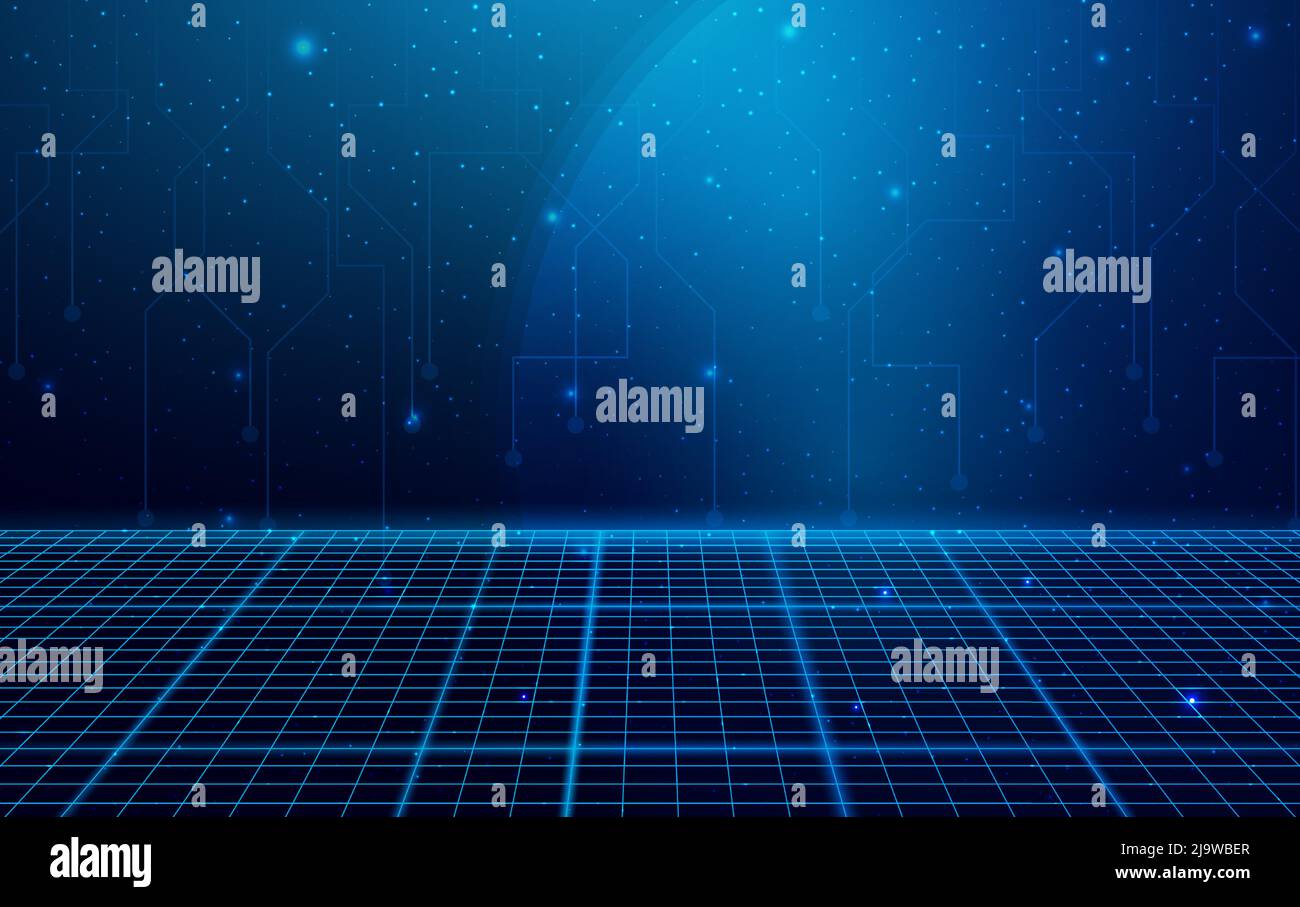 Wireframe perspective grid. Space neon infinity mesh, abstract retro ...