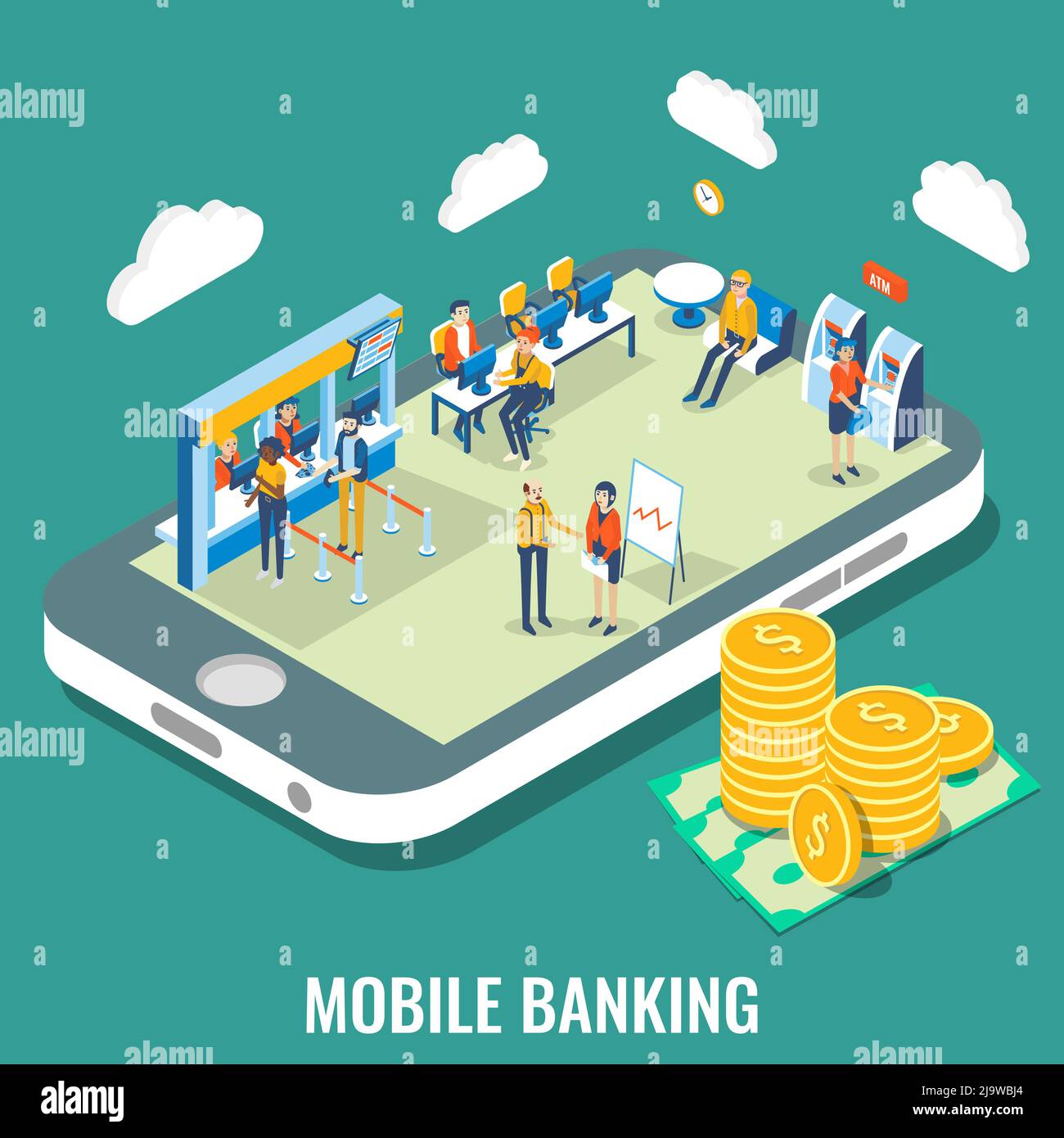 Mobile banking vector flat isometric illustration Stock Vector Image ...