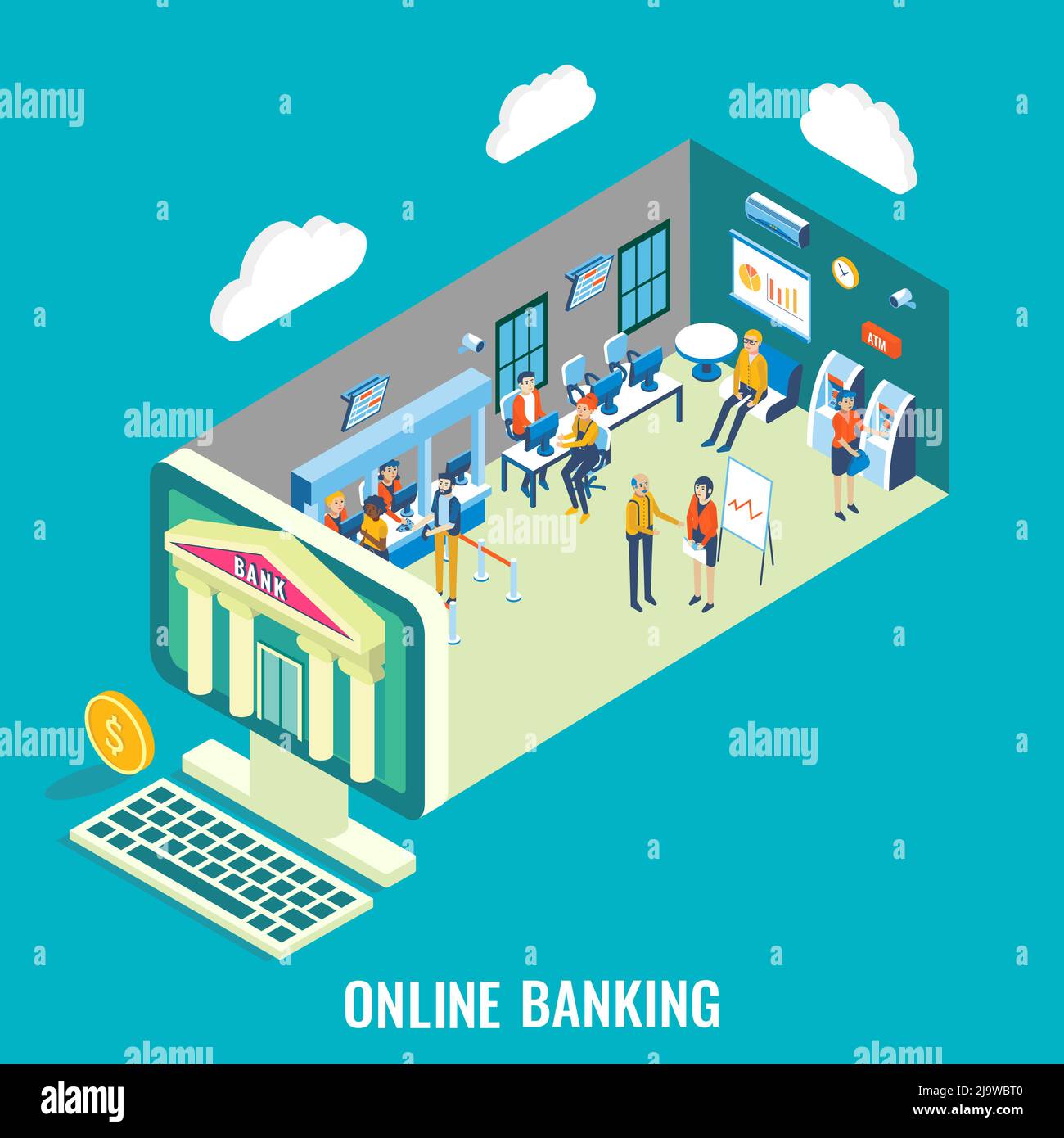 Online banking vector flat isometric illustration Stock Vector Image ...
