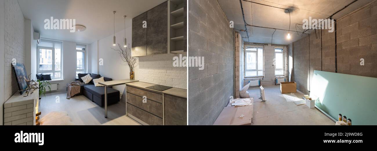 Comparison of a room in an apartment before and after renovation new ...