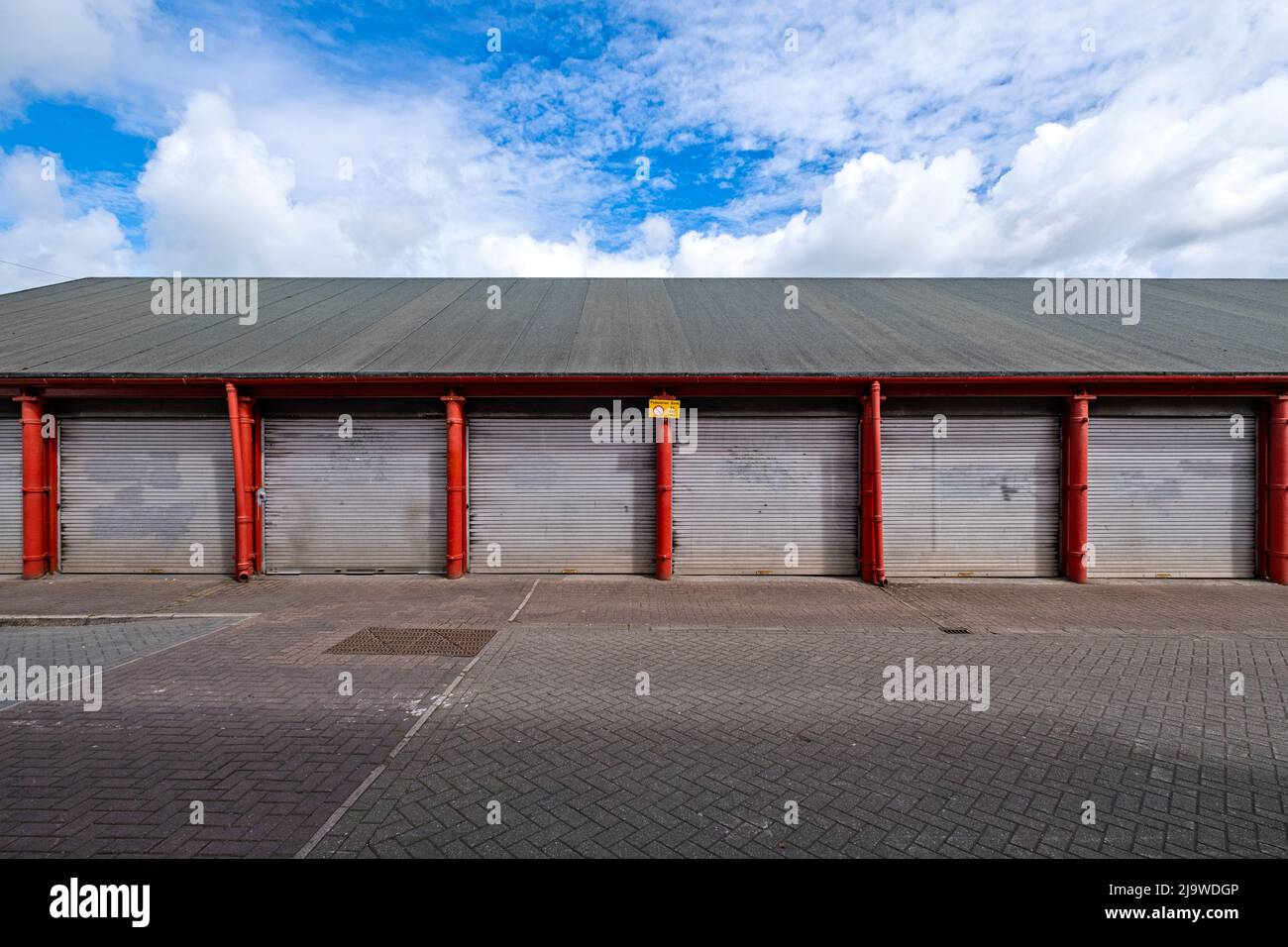 Closed and shuttered outside market stalls in Crewe Cheshire UK Stock ...