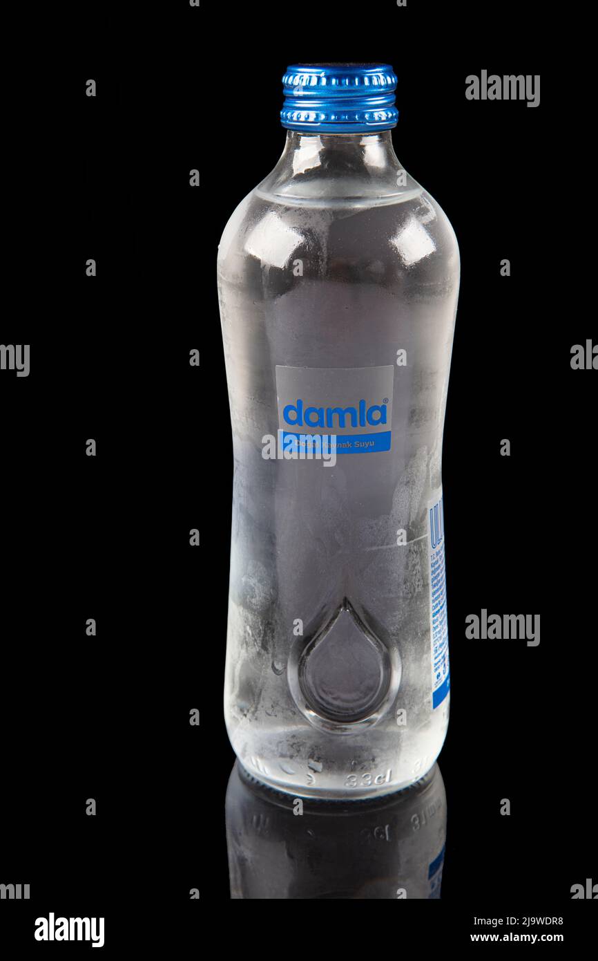 Istanbul, Turkey - April 9, 2022 ; Damla brand glass bottle of water ...