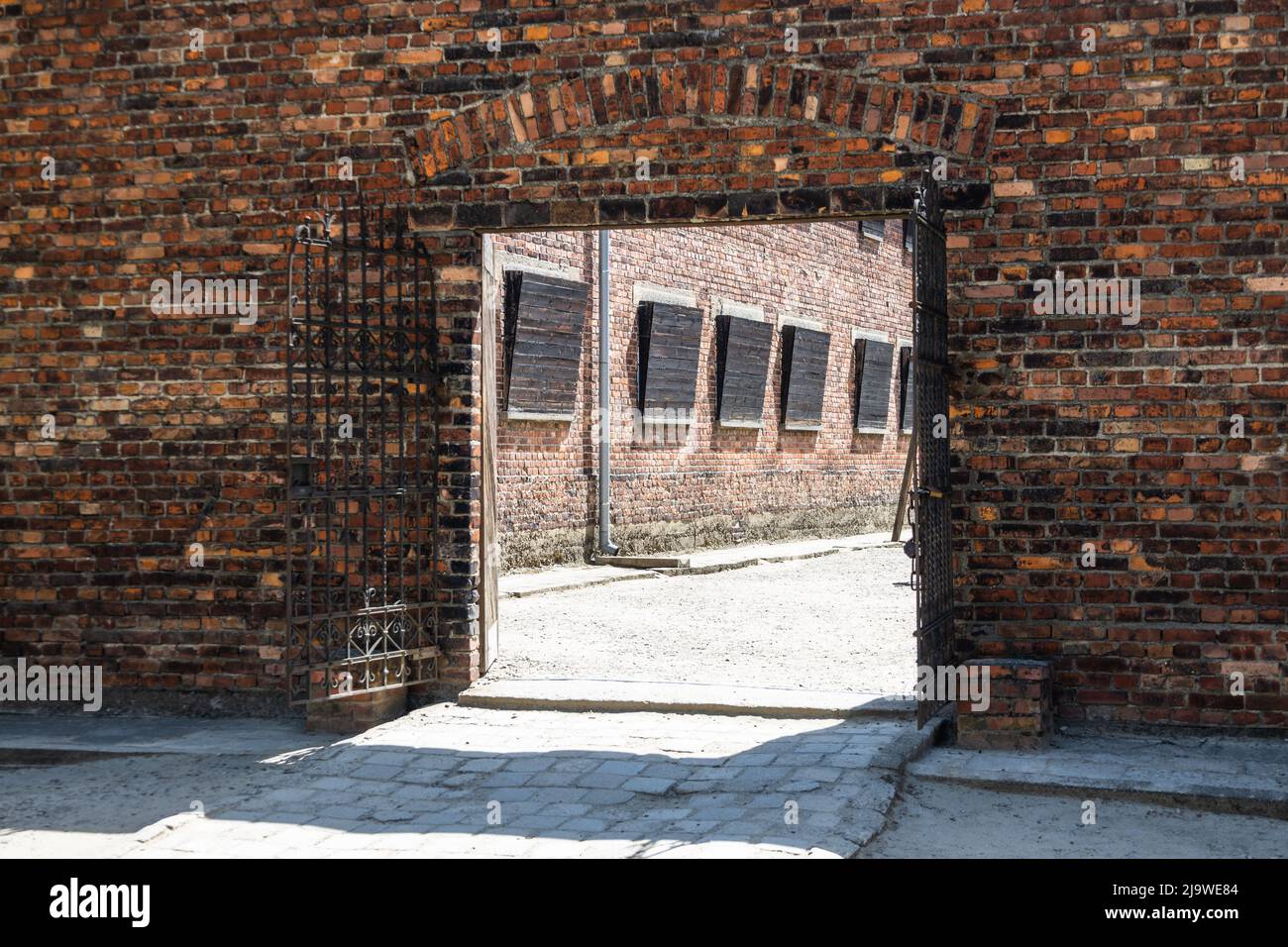 Entrance to the Wall of Death at the Auschwitz-Birkenau concentration ...
