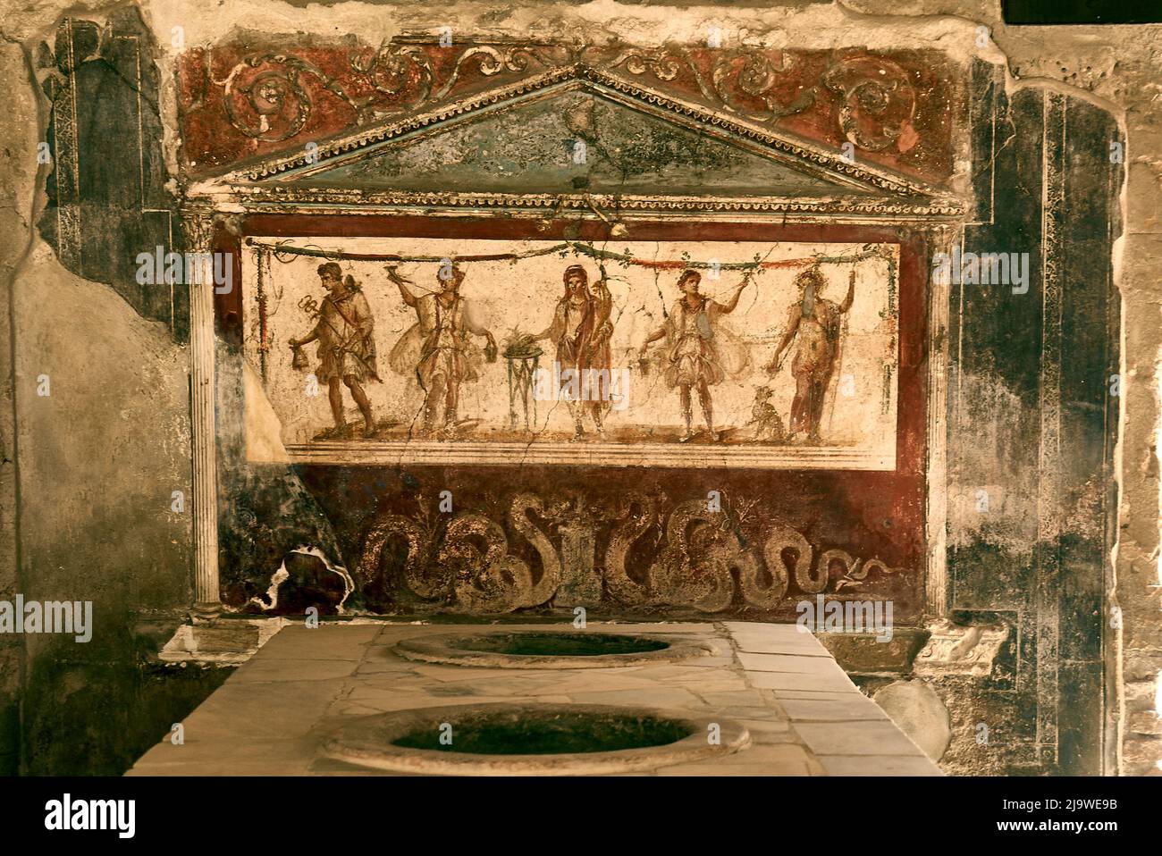 A thermopolium, a kind of Roman snack bar with wall frescoes in the ...