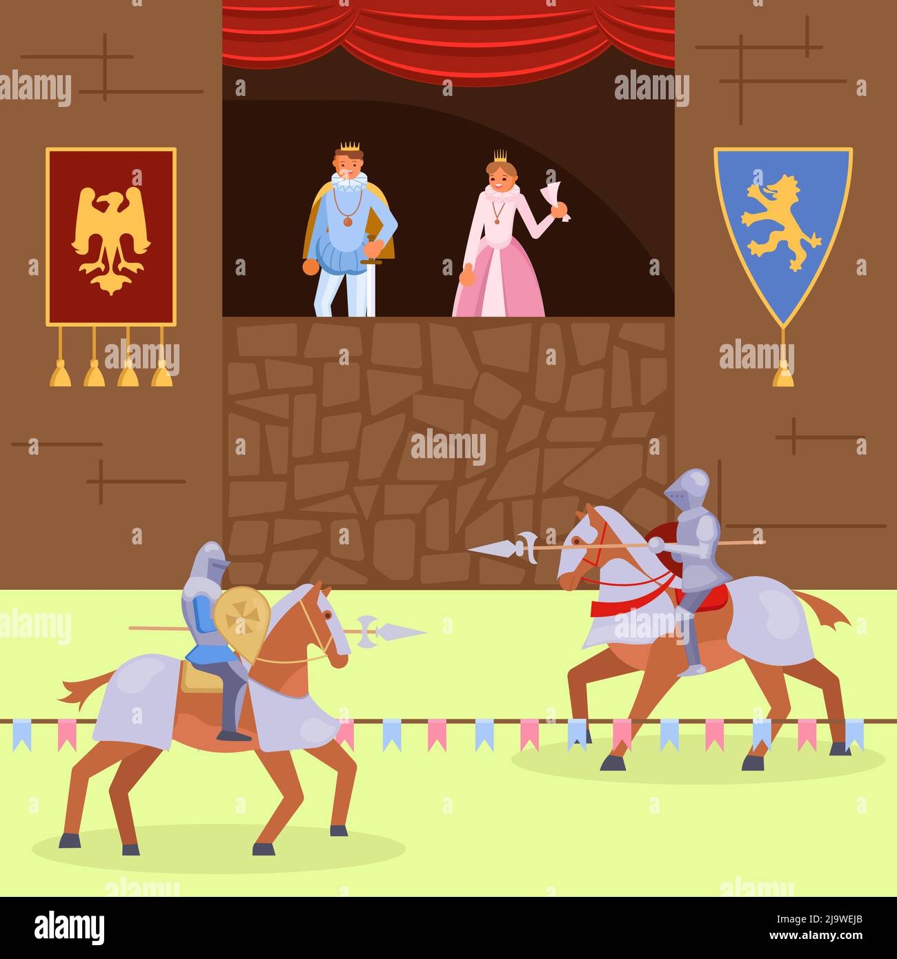 Medieval knights joust vector flat illustration Stock Vector Image ...