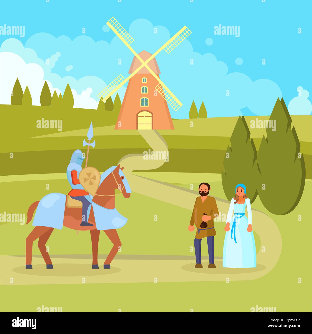 Medieval scene knight peasants vector illustration Stock Vector Image ...