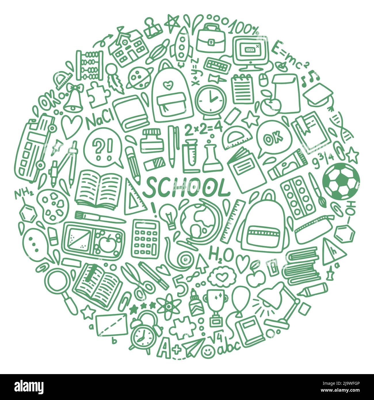 School doodle set green color vector illustration Stock Vector Image ...