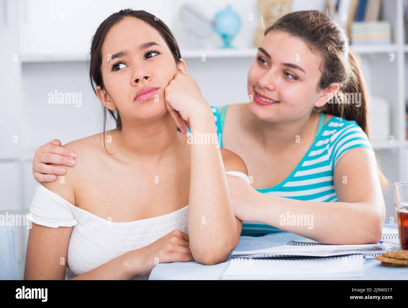 Girl asking for forgiveness from her friend Stock Photo - Alamy